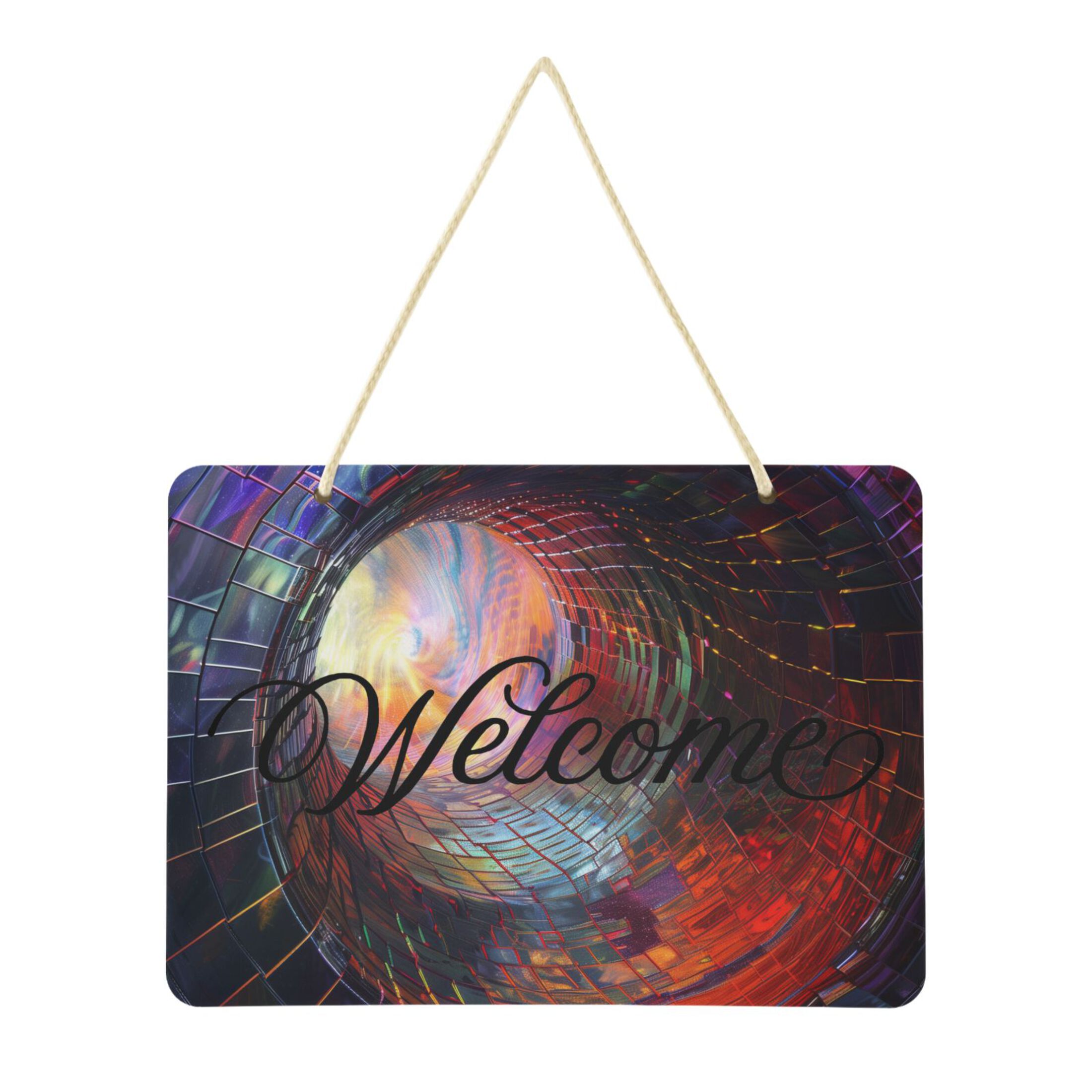 Falling Geometric Sensation Illusion Welcome Sign Front Door PVC 14x10 inch Hanger Hello Sign ...