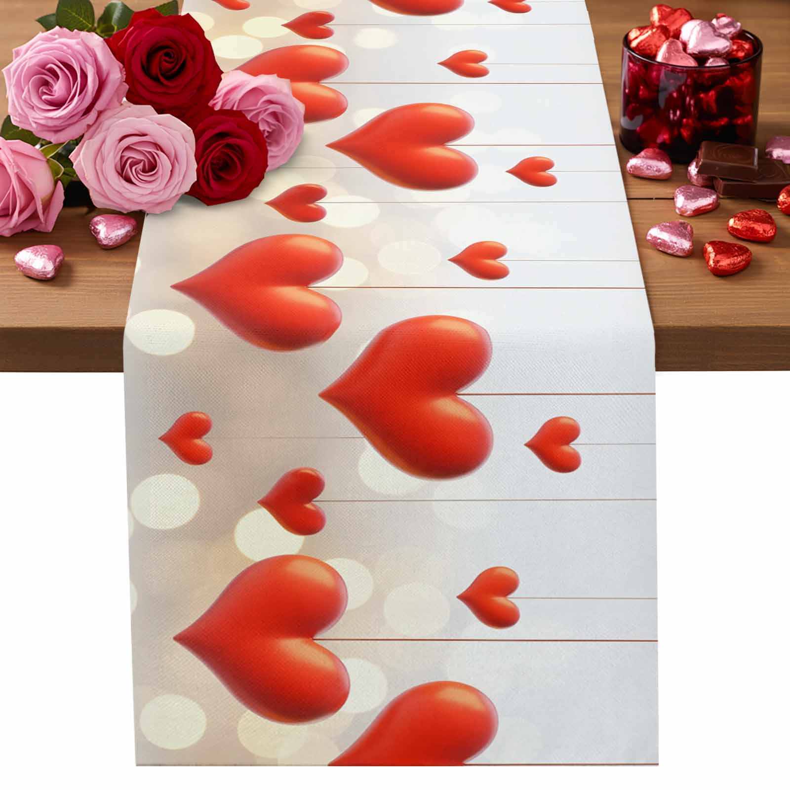 Falling Heart Table Runner 13 x 72 Inch, Romantic Gradient Yellow Shiny ...