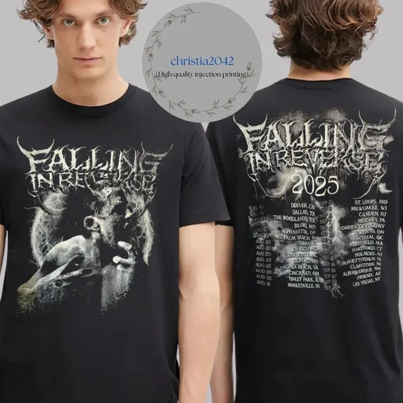 Falling In Reverse Merch Tee 2025 Tour Schedule Two Sides Unisex T ...