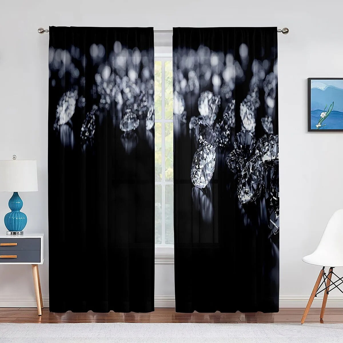Falling Jewelry Diamonds on The Black Background Tulle Curtains for ...