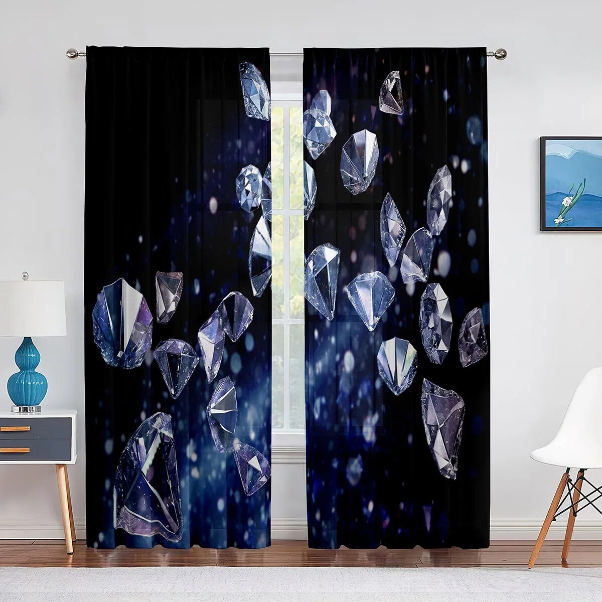 Falling Jewelry Diamonds on The Black Background Tulle Curtains for ...