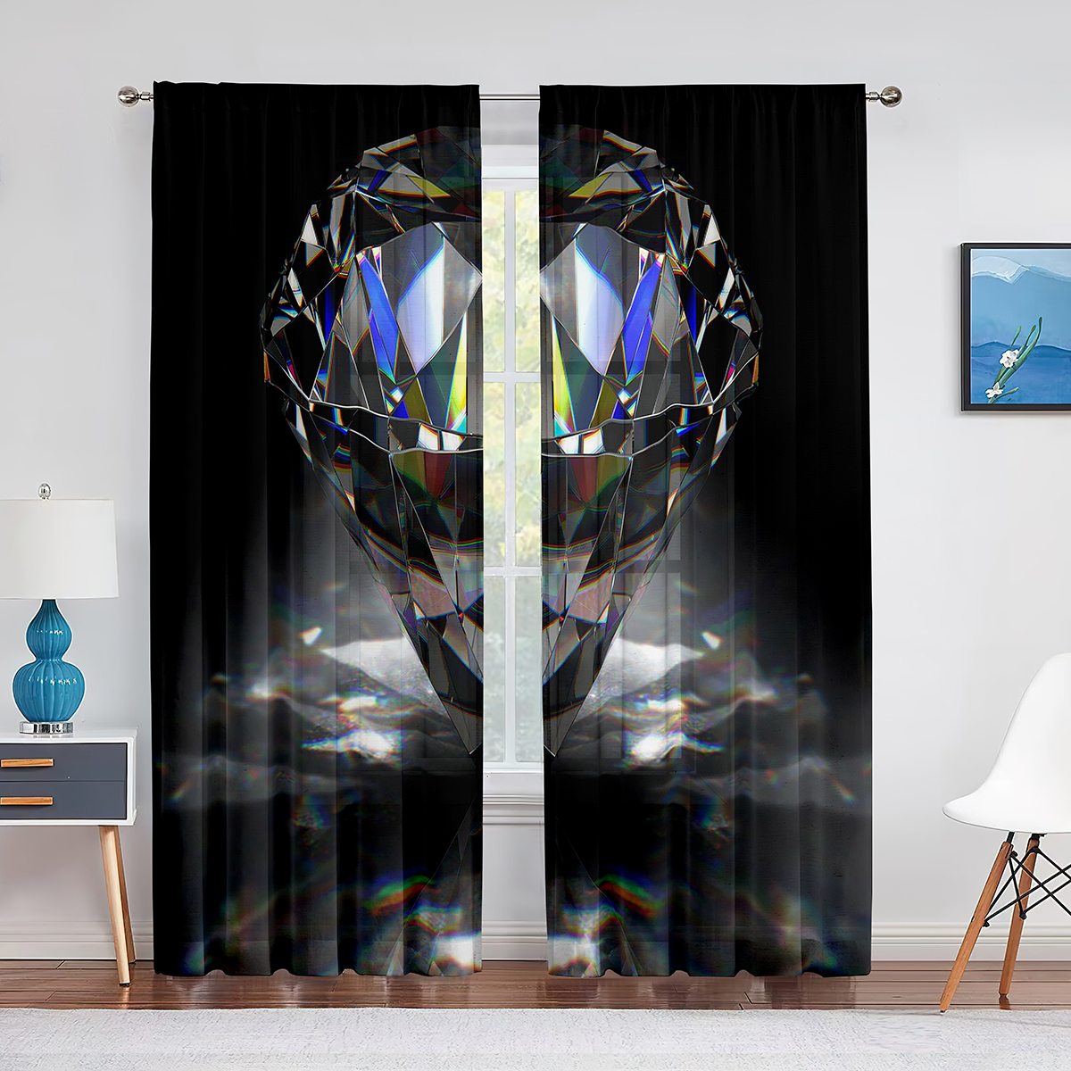 Falling Jewelry s on The Black Background Tulle Curtains for Living ...