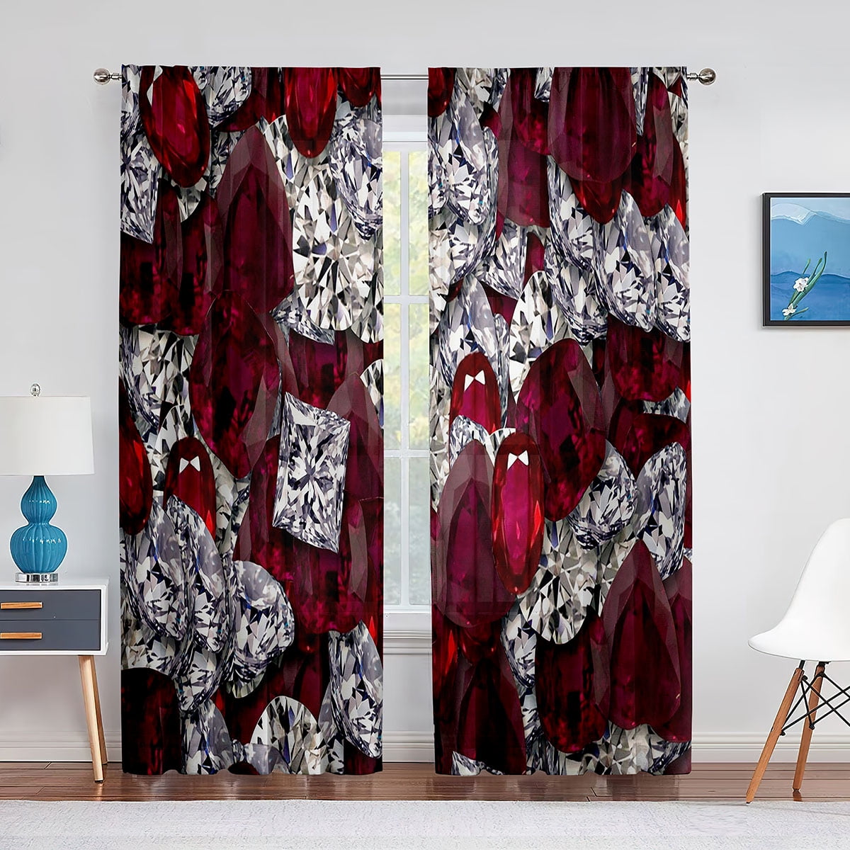 Falling Jewelry s on The Black Background Tulle Curtains for Living ...