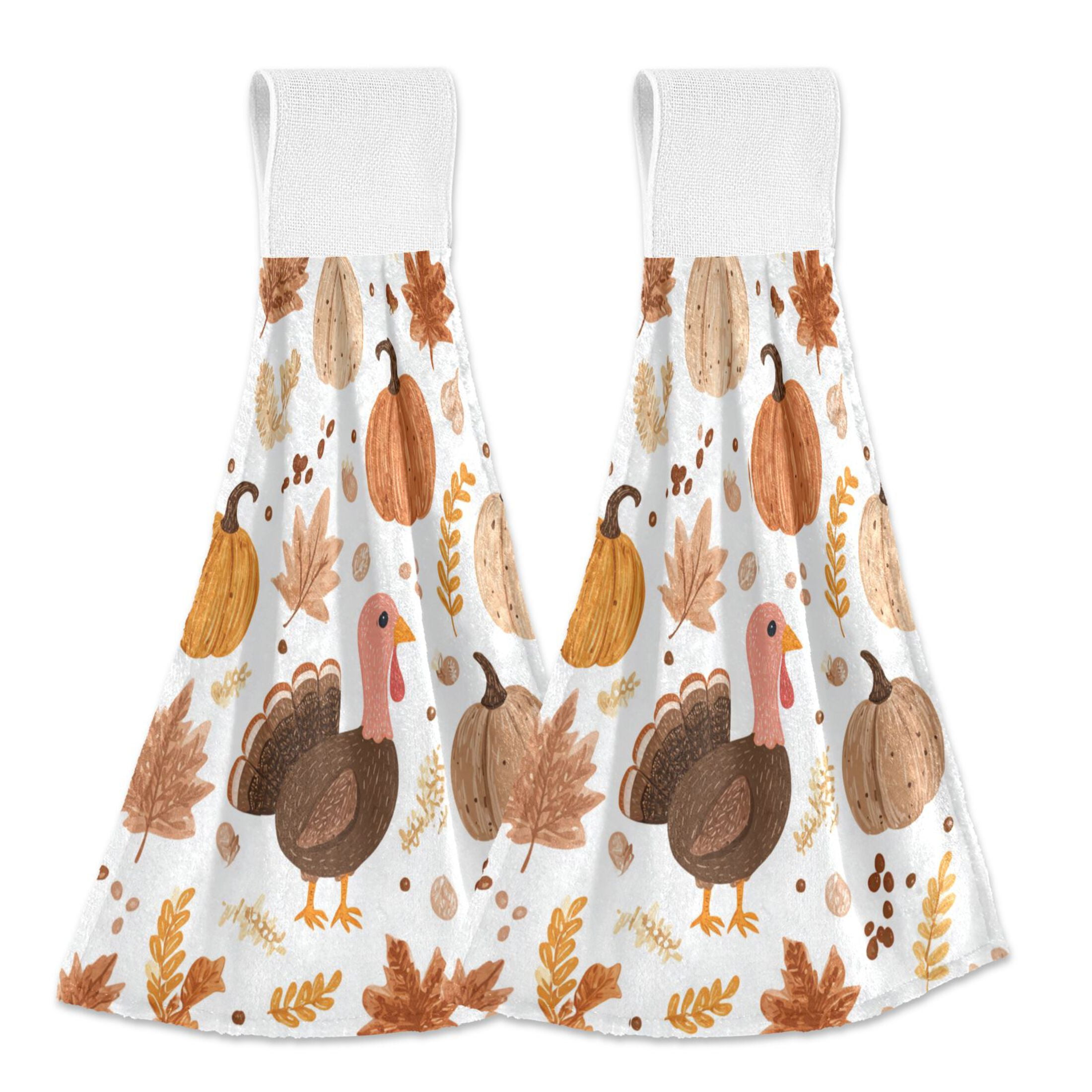 Falling Leaves Cute Turkeys Pumpkins Thanksgiving Hanging Towels with ...