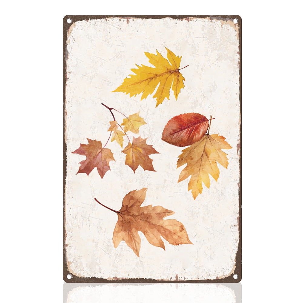 Falling Leaves Tin Sign Retro Wall Decor Metal 8" x 12" Fall Autumn ...