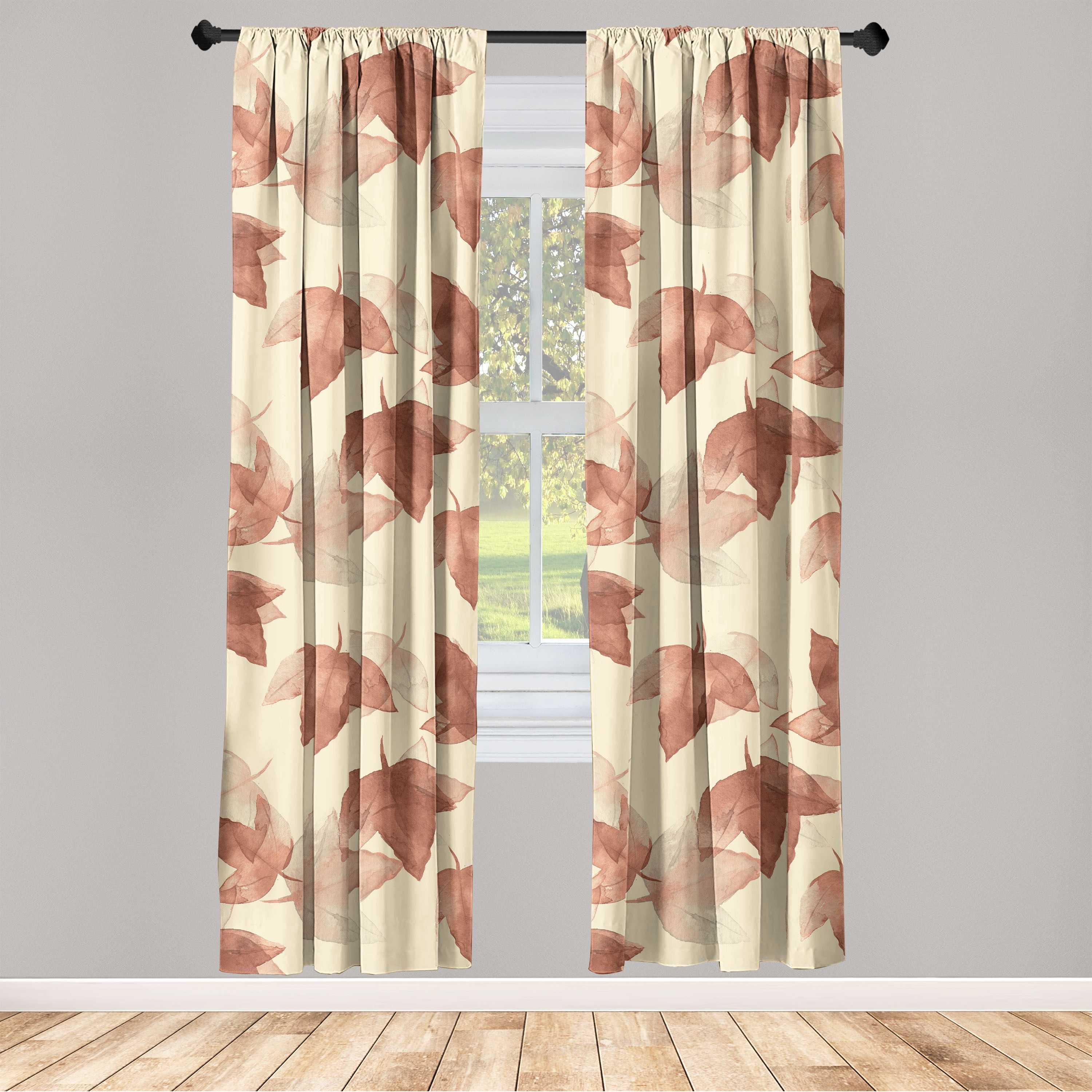 Falling Leaves Window Curtains, Romantic Fall Themed Leafy Pattern on ...