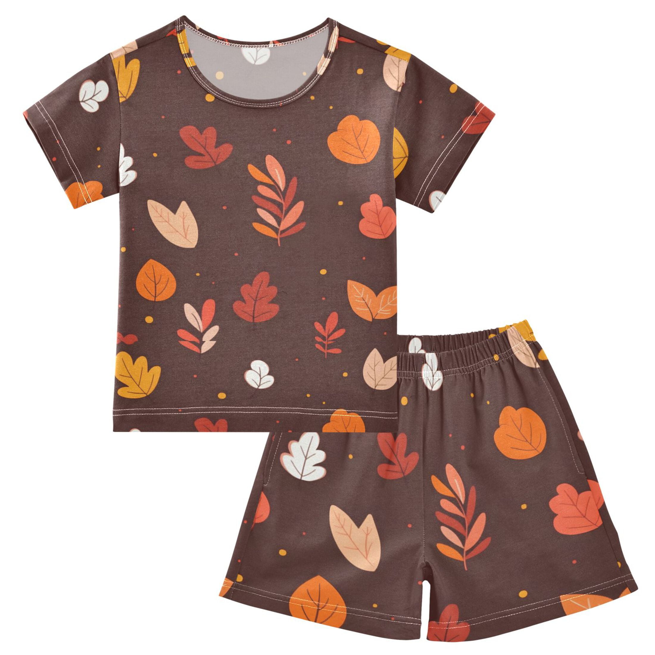 Falling Leaves and Autumn Summer Pajama Set Soft Cotton Short Sleeve ...