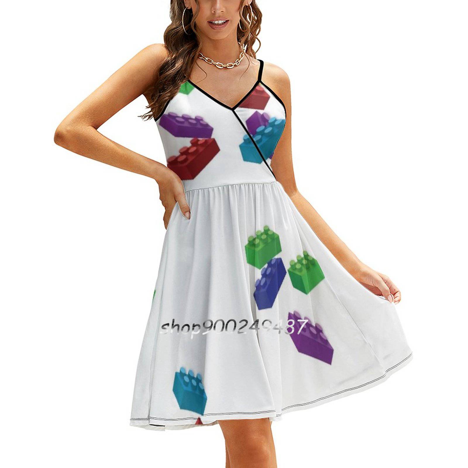 Falling Legos 2 Flare Dress Square Neck Dress Elegant Female Fashion ...