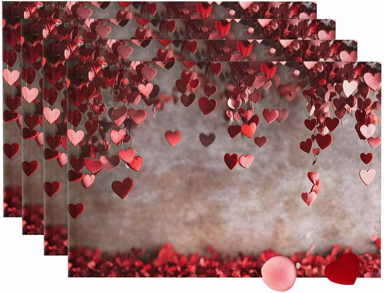 Falling Love Heart Valentines Day Placemats Set of 4 Red Pink Table ...