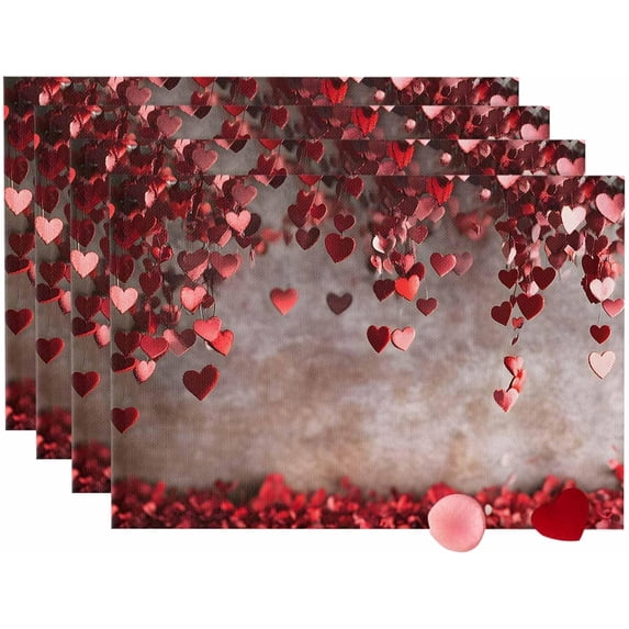 Falling Love Heart Valentines Day Placemats Set of 4 Red Pink Table ...