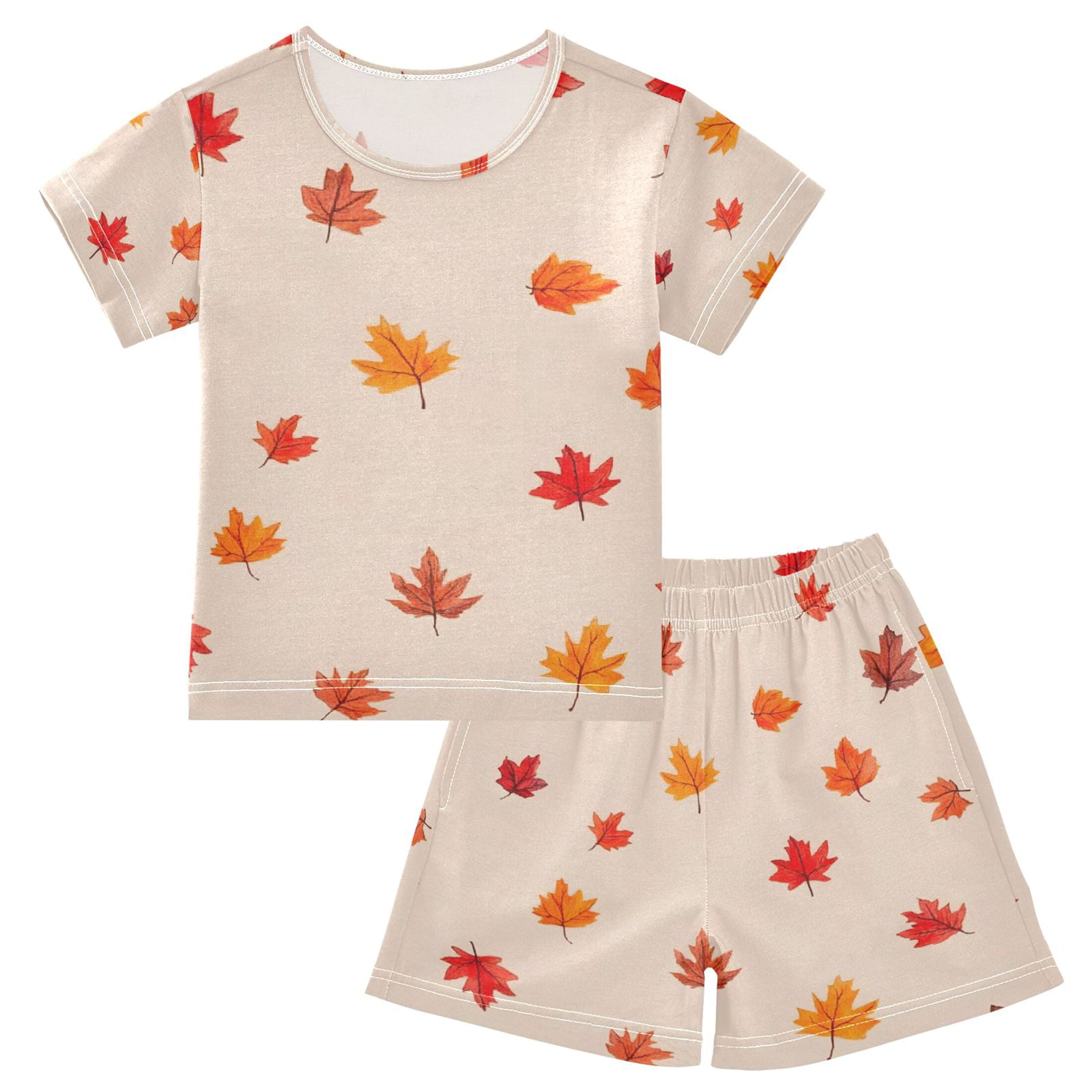Falling Maple Leaves Summer Pajama Set Soft Cotton Short Sleeve ...