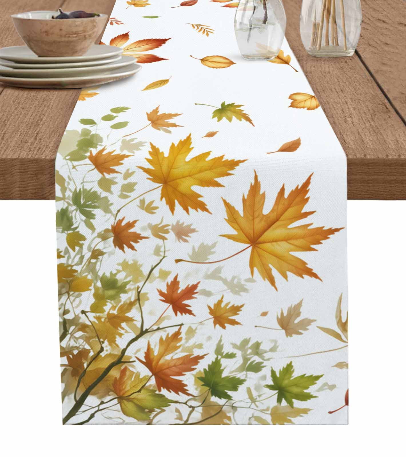 Falling Maple Leaves Table Runner 48 Inches, Fall Thanksgiving Autumn ...