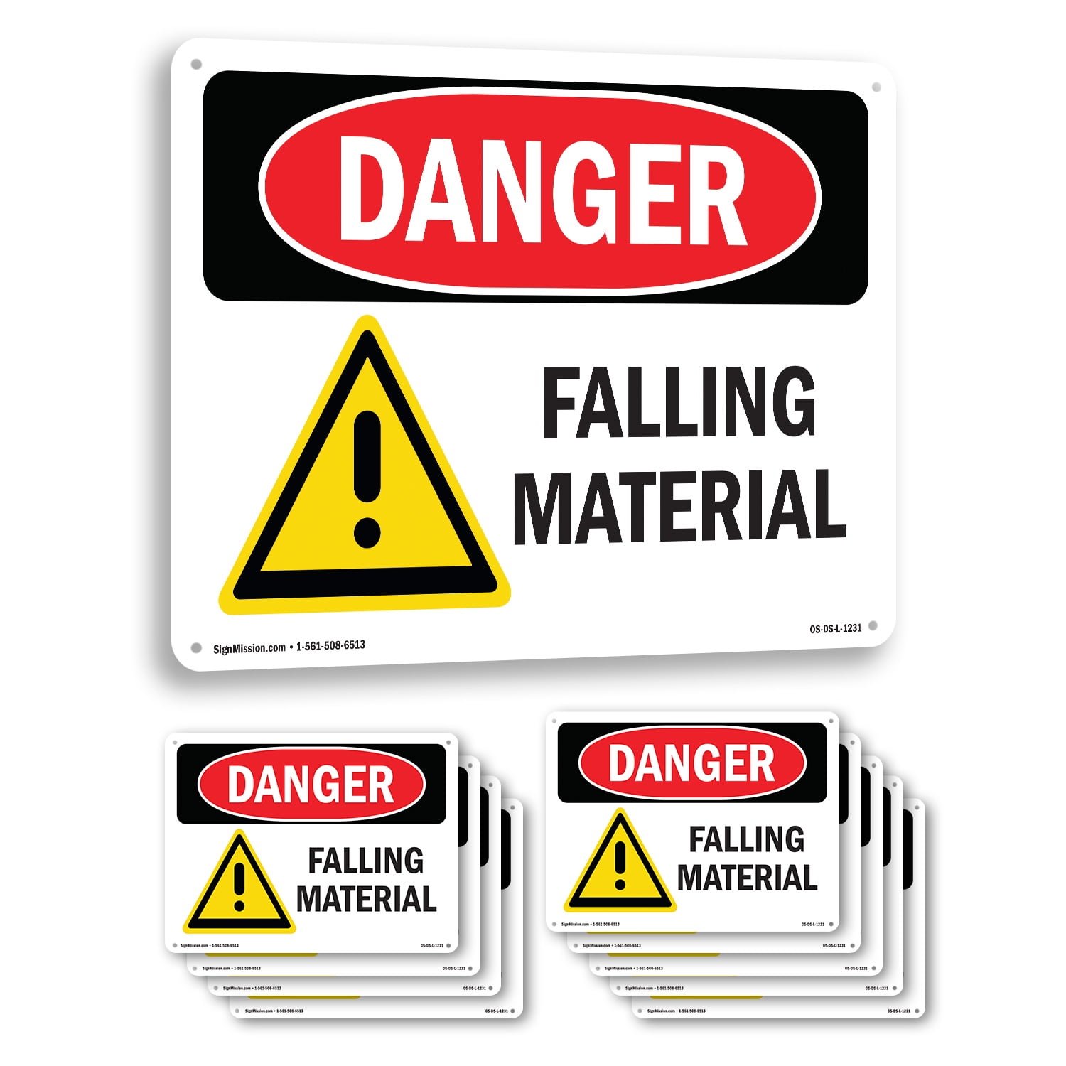 Falling Material OSHA Danger Rigid Plastic Sign 24 Inch x 18 Inch - 10 ...