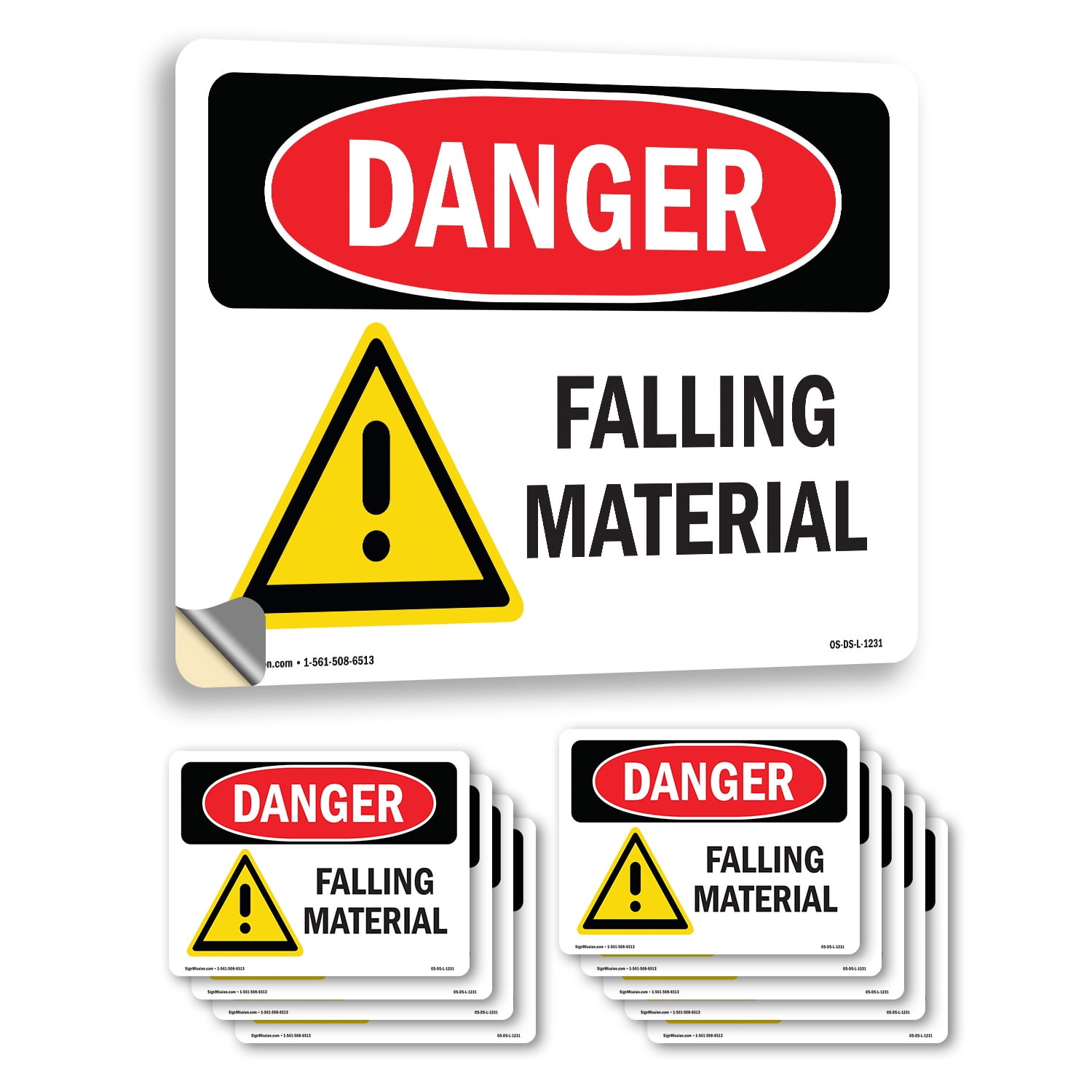 Falling Material OSHA Danger Vinyl Decal Label 18 Inch x 12 Inch - 10 ...