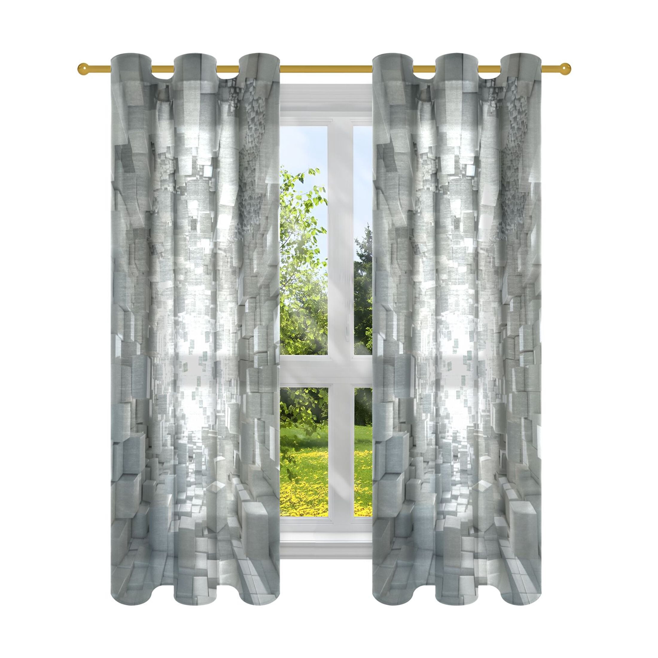Falling Sensation Illusion Geometric Sheer Curtains 2 Panels Set ...