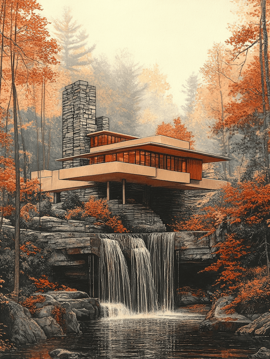Fallingwater Landscape Canvas Print/Wall Art， Suitable for Living Room ...
