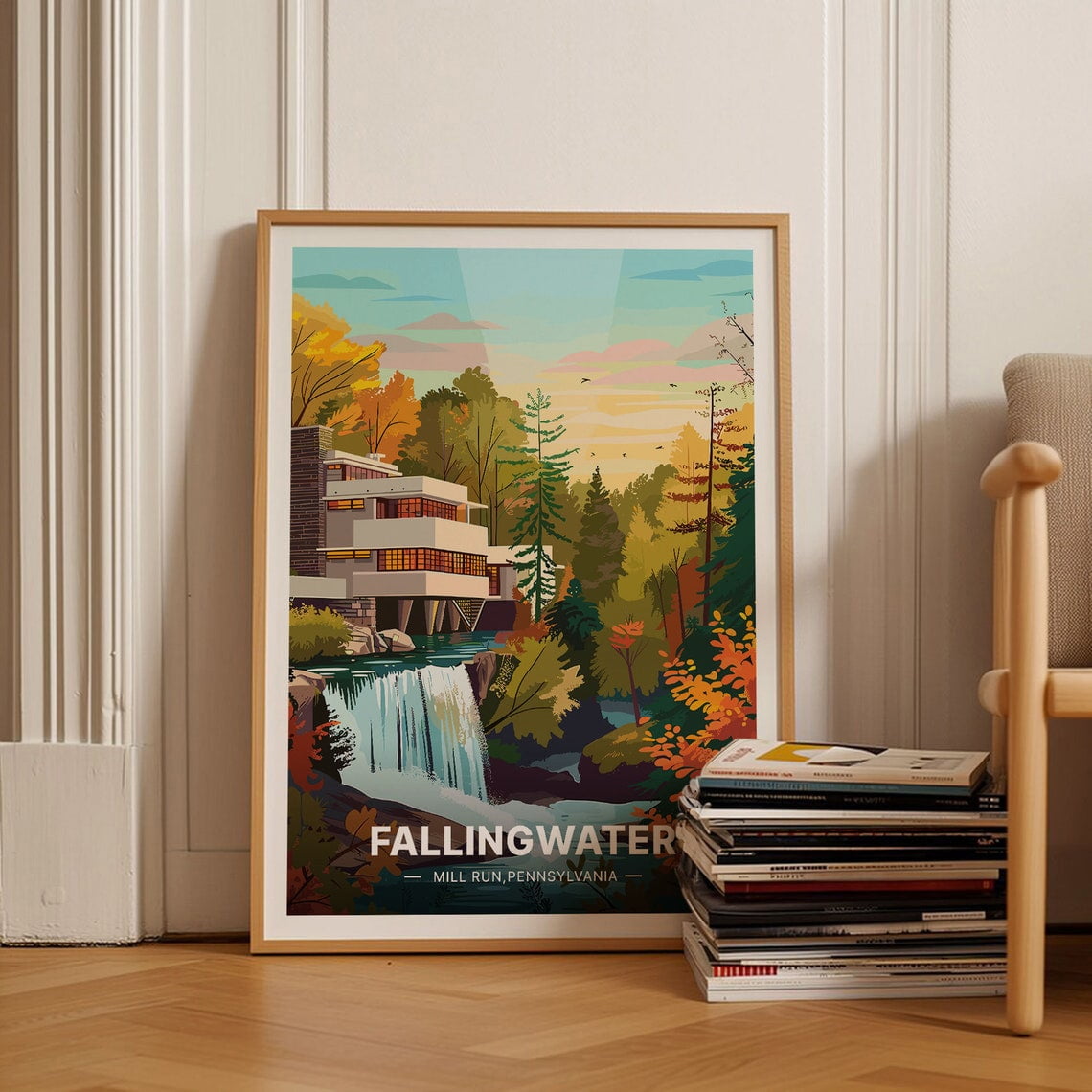Fallingwater Poster, Pennsylvania Landmark, Travel Wall Art ...