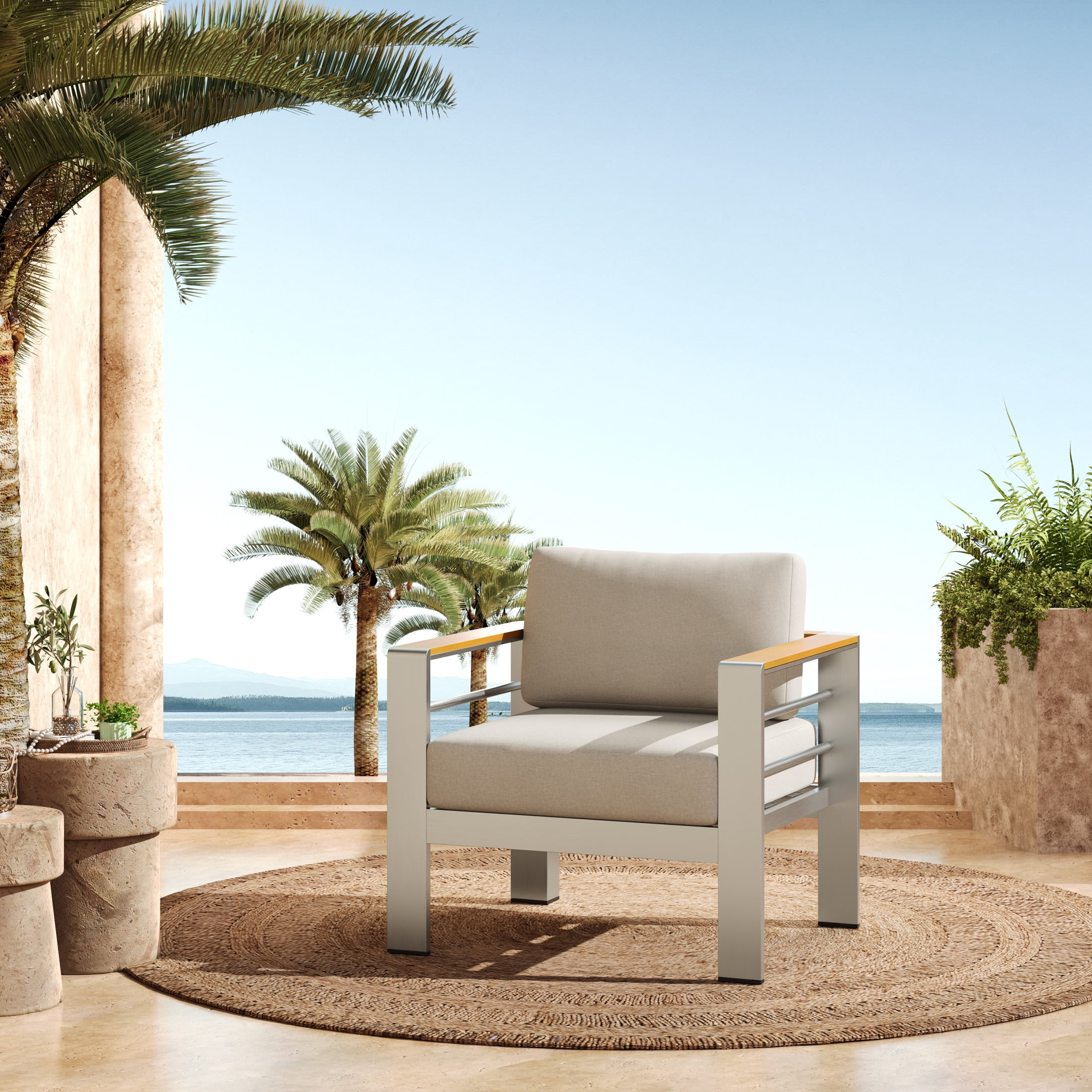 Fallon Outdoor Patio Aluminum Club Chair with Cushions, Beige - Walmart.com