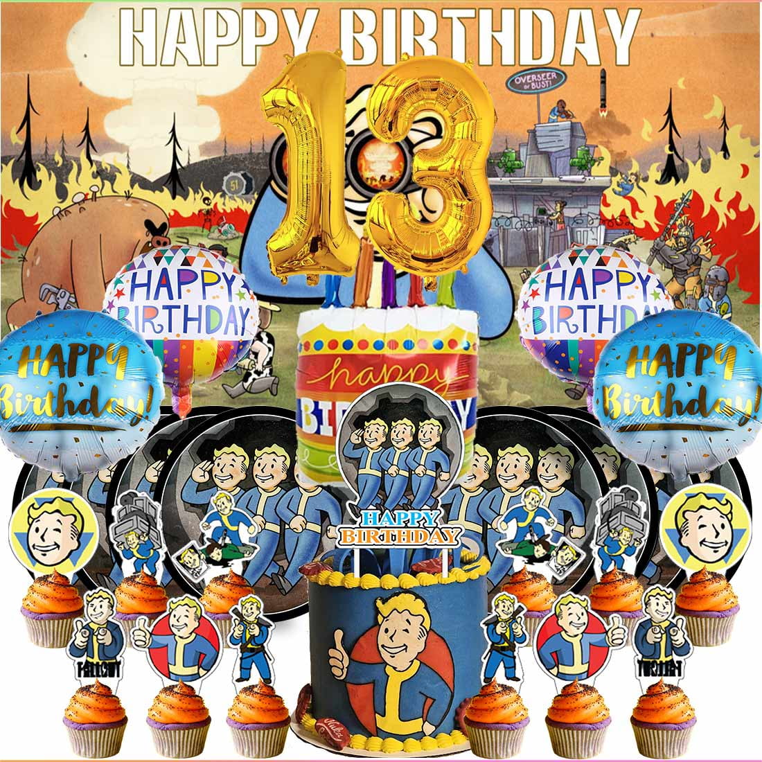 Fallout 13th Tableware Balloons Cake Toppers Backdrop Banner Supplies ...