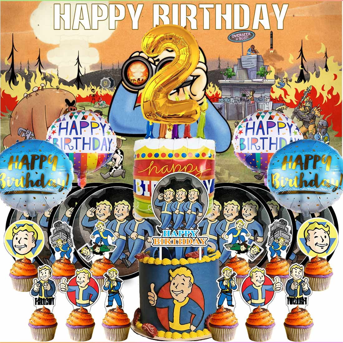 Fallout 2nd Tableware Balloons Cake Toppers Backdrop Banner Supplies ...