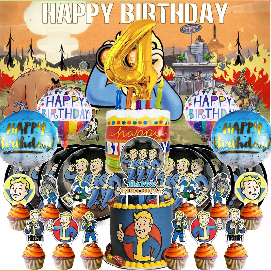 Fallout 4th Tableware Balloons Cake Toppers Backdrop Banner Supplies ...