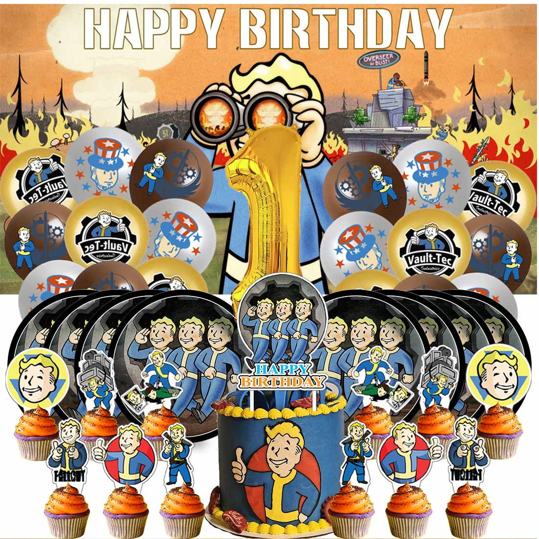 Fallout Balloons Party Supplies 1st Decor Tableware Birthday Cake ...