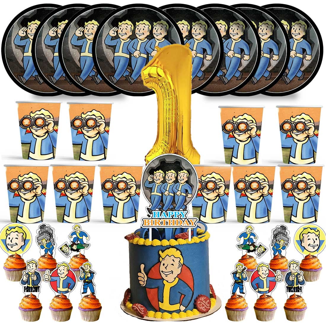 Fallout Birthday 1st Cups Party Supplies Plates Fans Decorations Cake ...