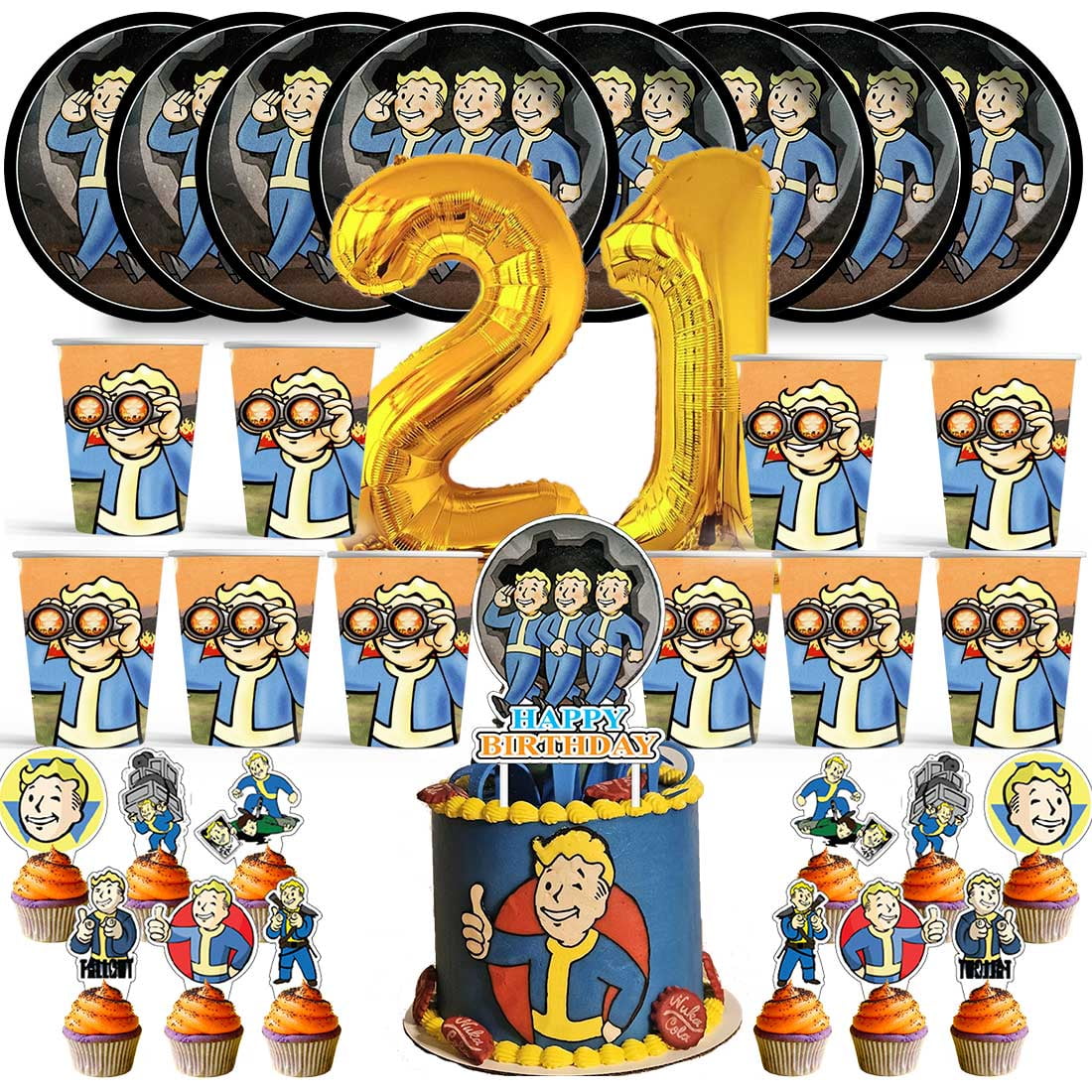 Fallout Birthday 21th Cups Party Supplies Plates Fans Decorations Cake ...