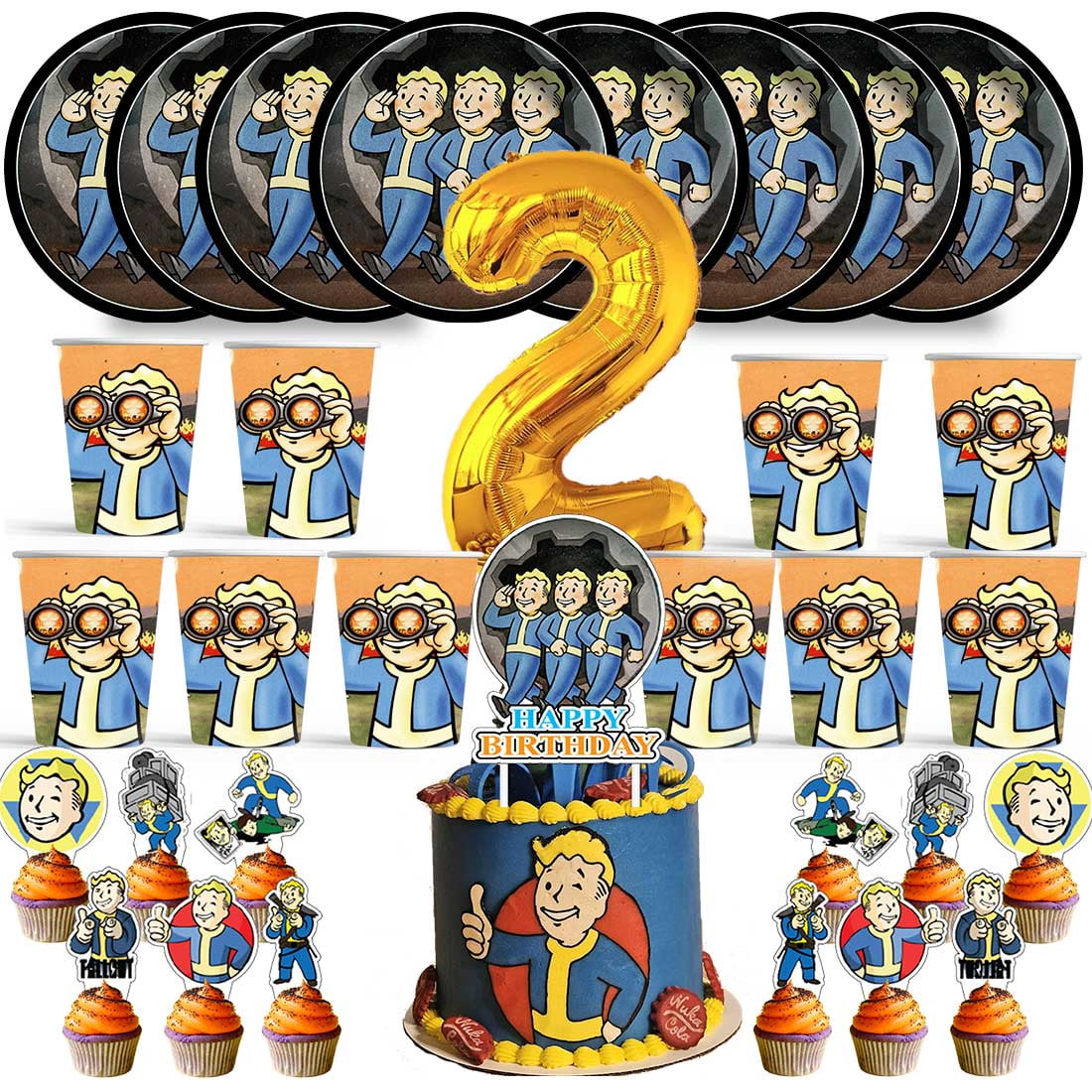 Fallout Birthday 2nd Cups Party Supplies Plates Fans Decorations Cake ...