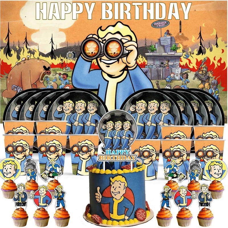 Fallout Birthday Cups Party Supplies Decor Backdrop Paper Plates Fans ...