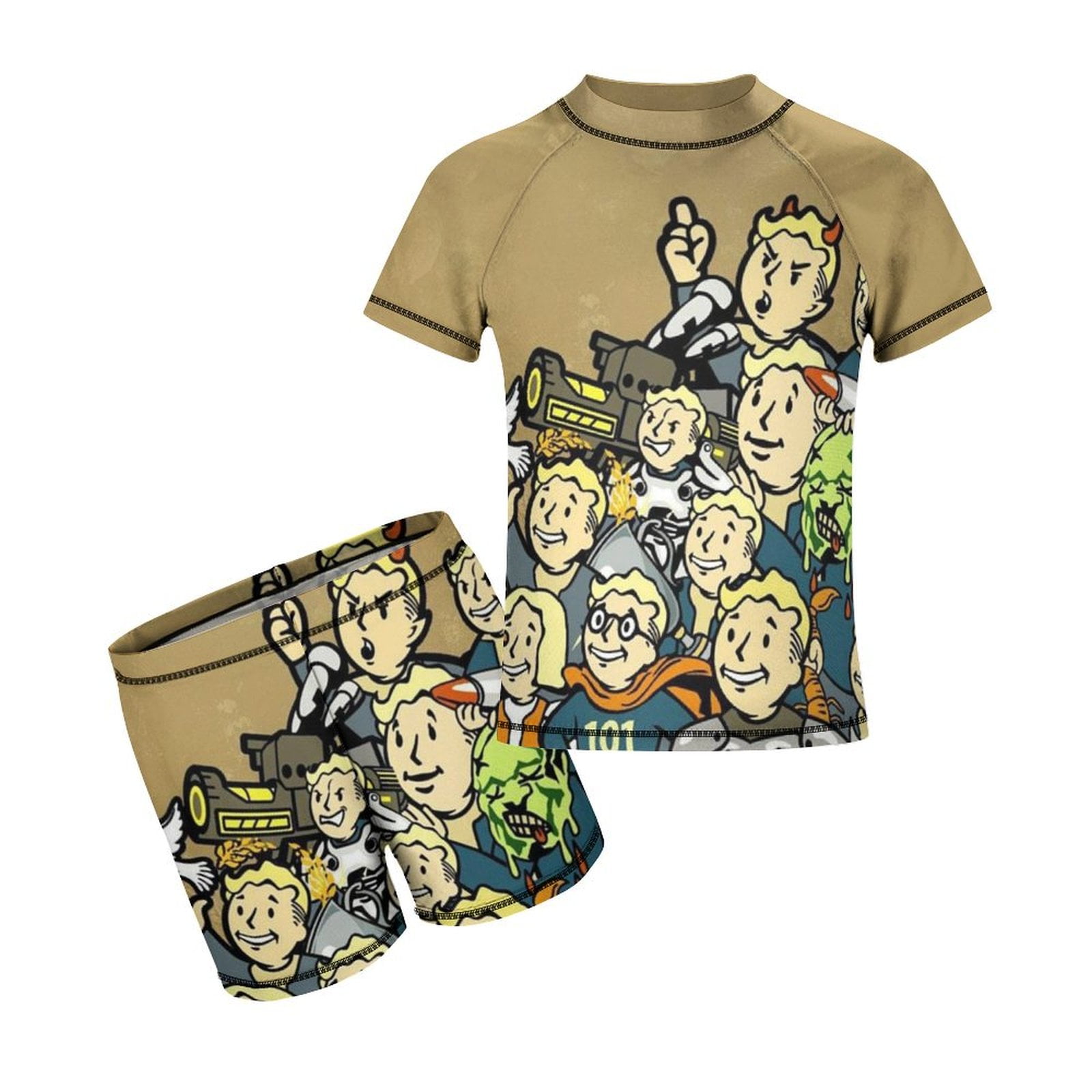 Fallout Boys 2-Piece Swimsuit Set, Short Sleeve Rash Guard & Swim ...
