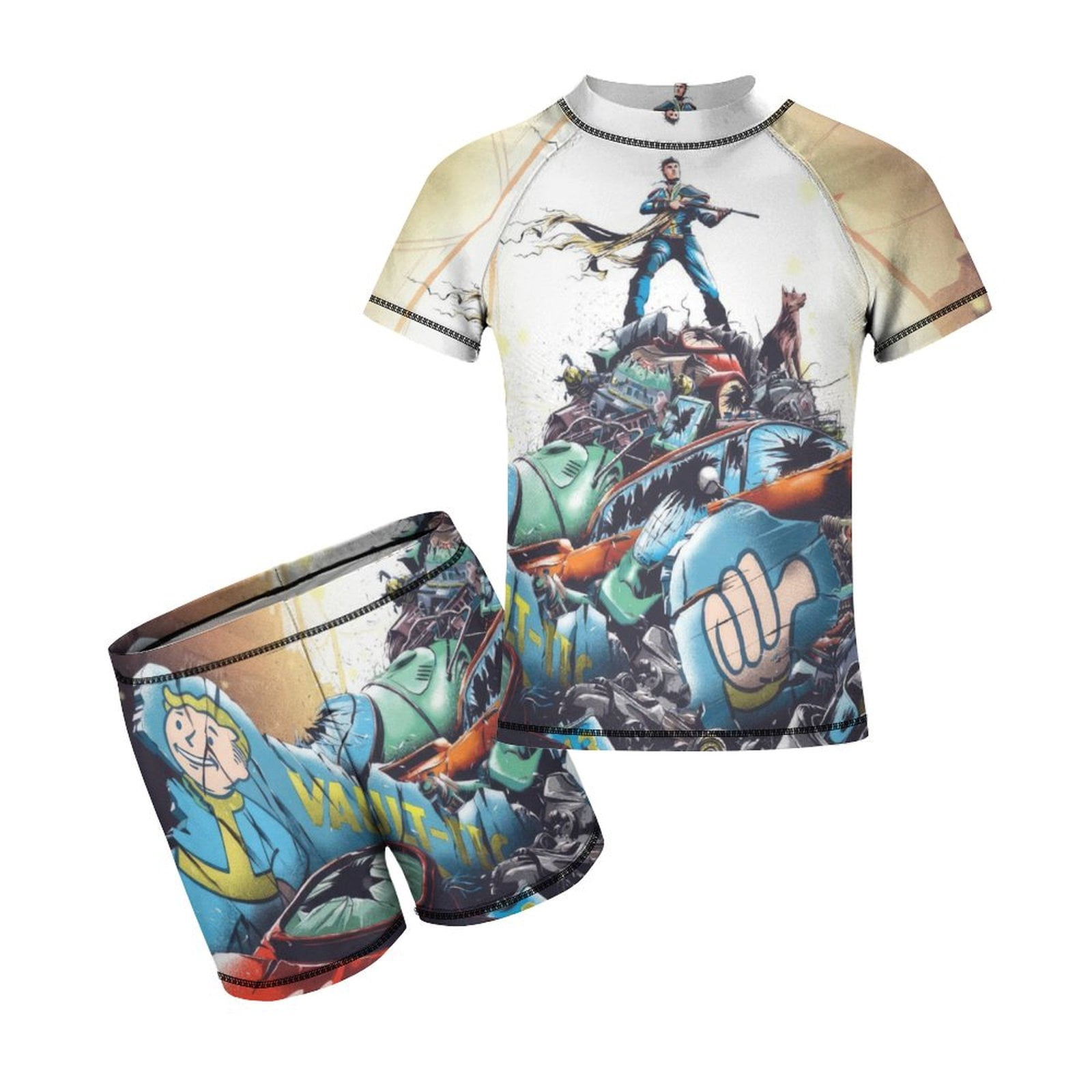 Fallout Boys 2-Piece Swimsuit Set, Short Sleeve Rash Guard & Swim ...