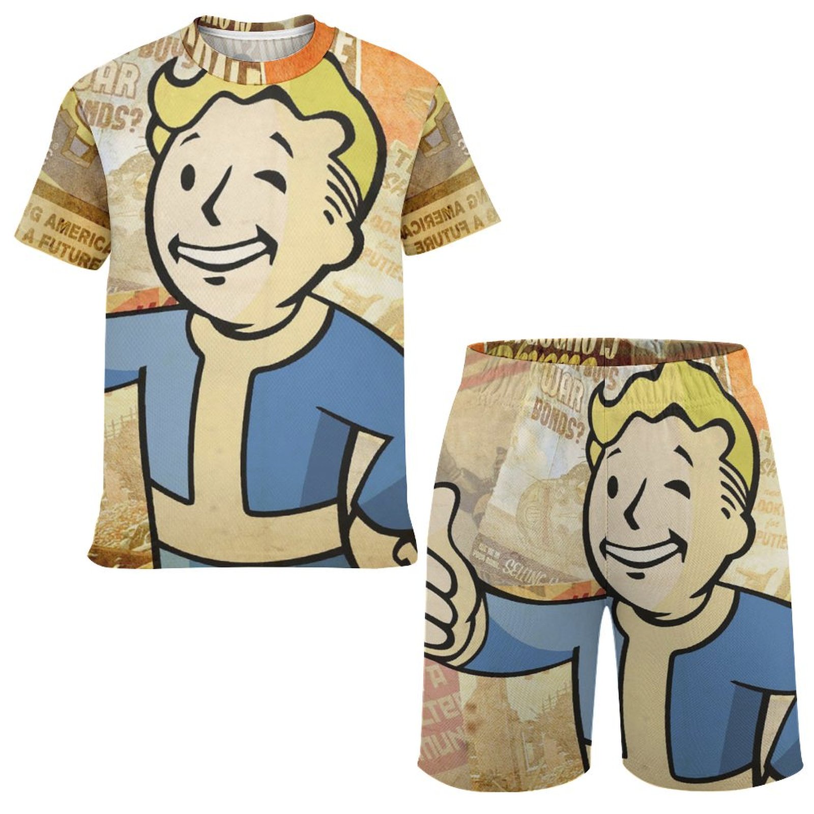 Fallout Boys Short Sleeve T-Shirt And Mesh Shorts Outfit Set for Kids ...