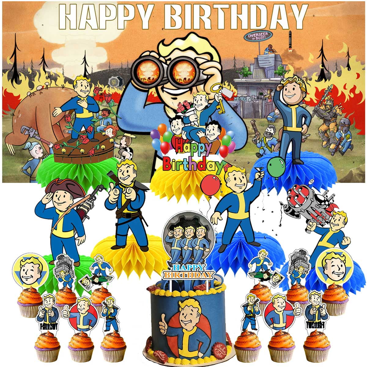 Fallout Fall Out Party Decorations Centerpieces Honeycomb Table Toppers ...