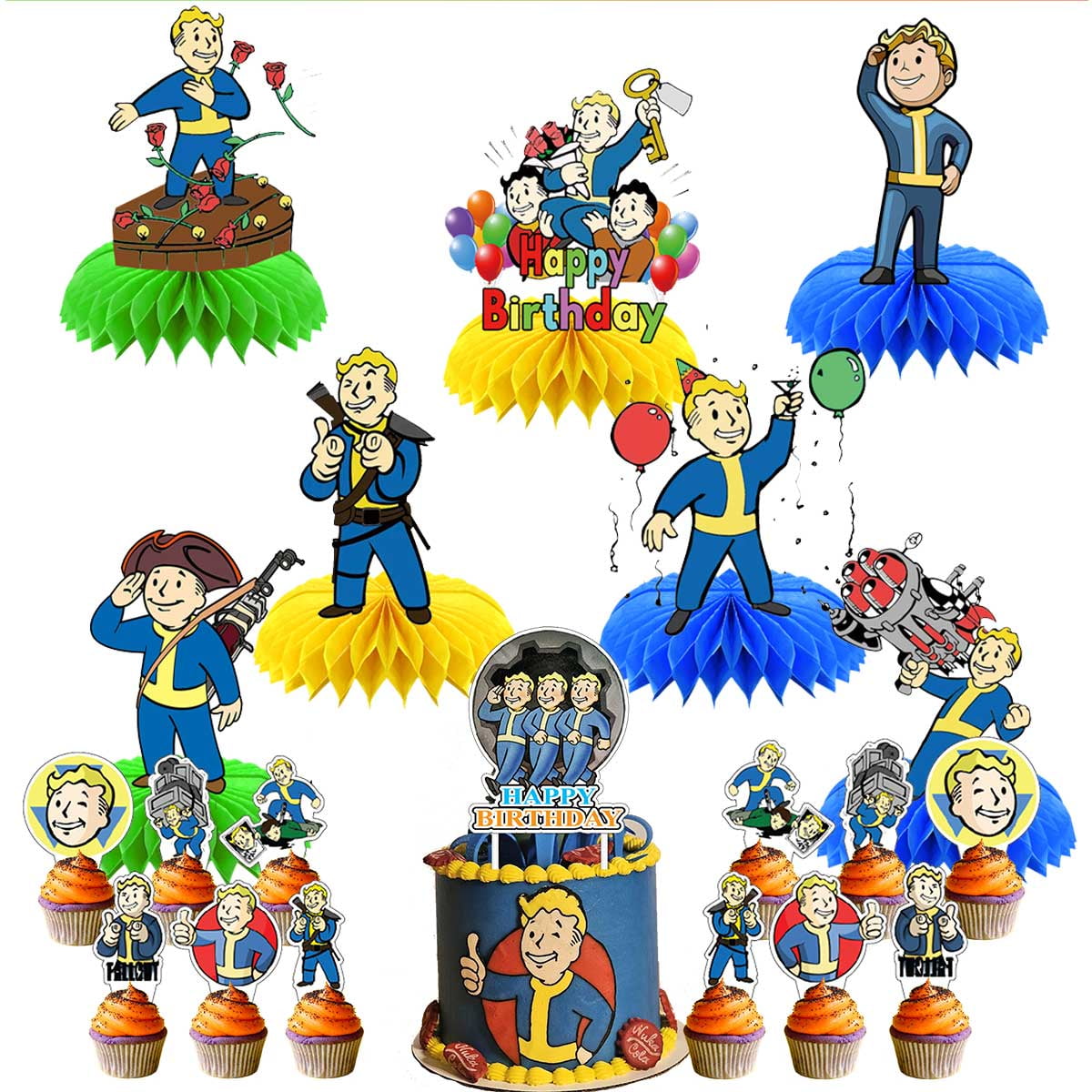 Fallout Fall Out Party Decorations Centerpieces Table Toppers Honeycomb ...