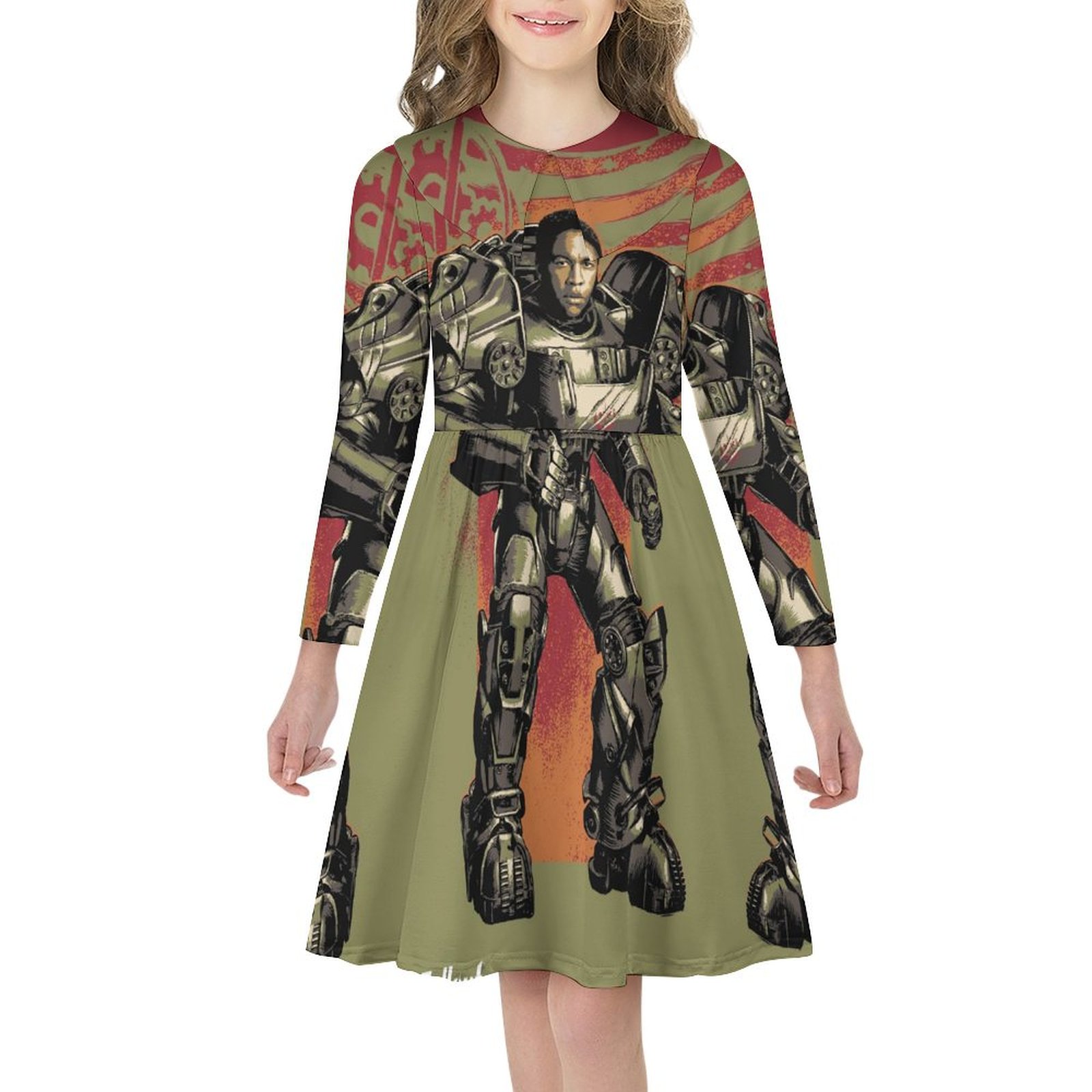 Fallout Girls Dress Printed Casual Party Long Sleeve Pleated Twirl ...