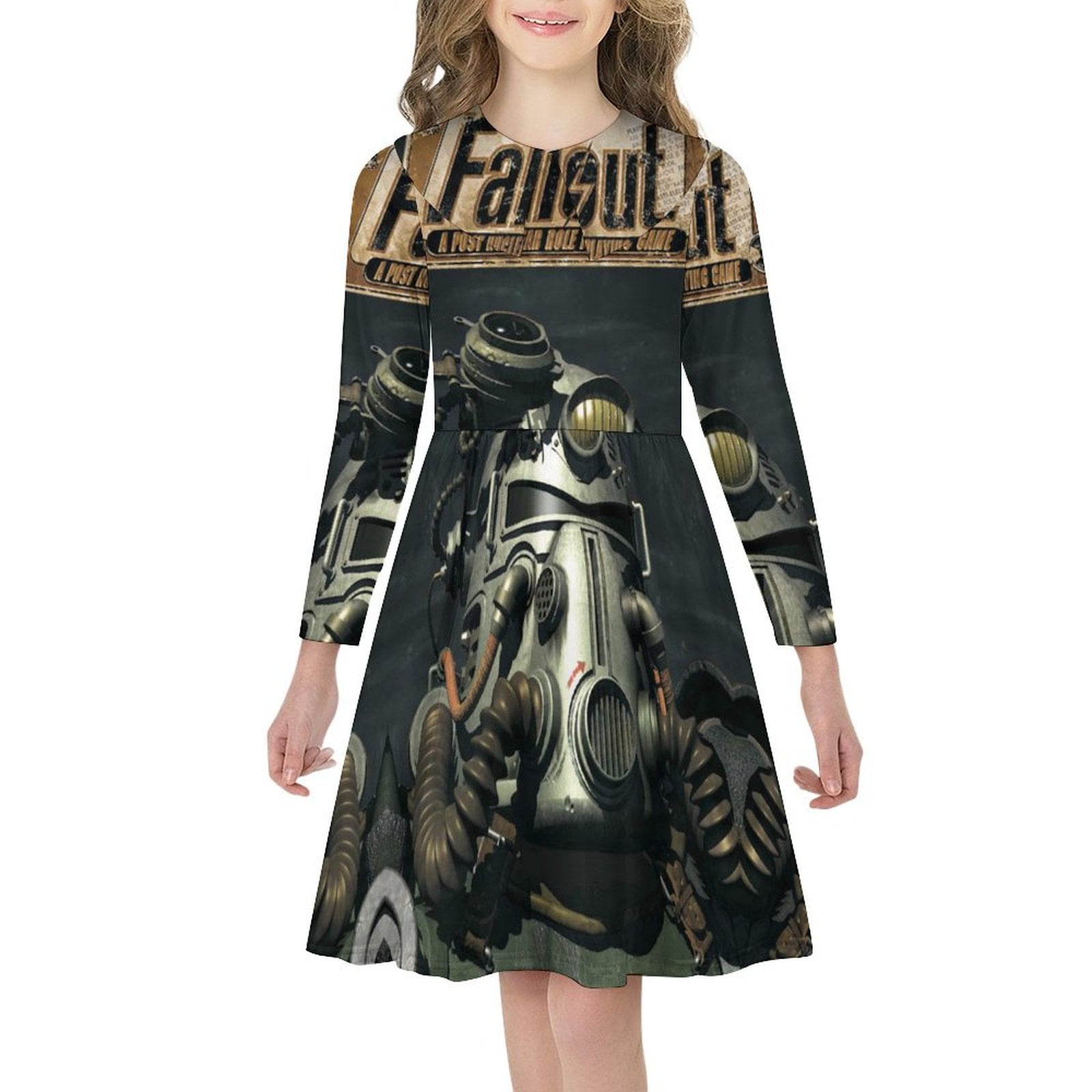 Fallout Girls Dress Printed Casual Party Long Sleeve Pleated Twirl ...