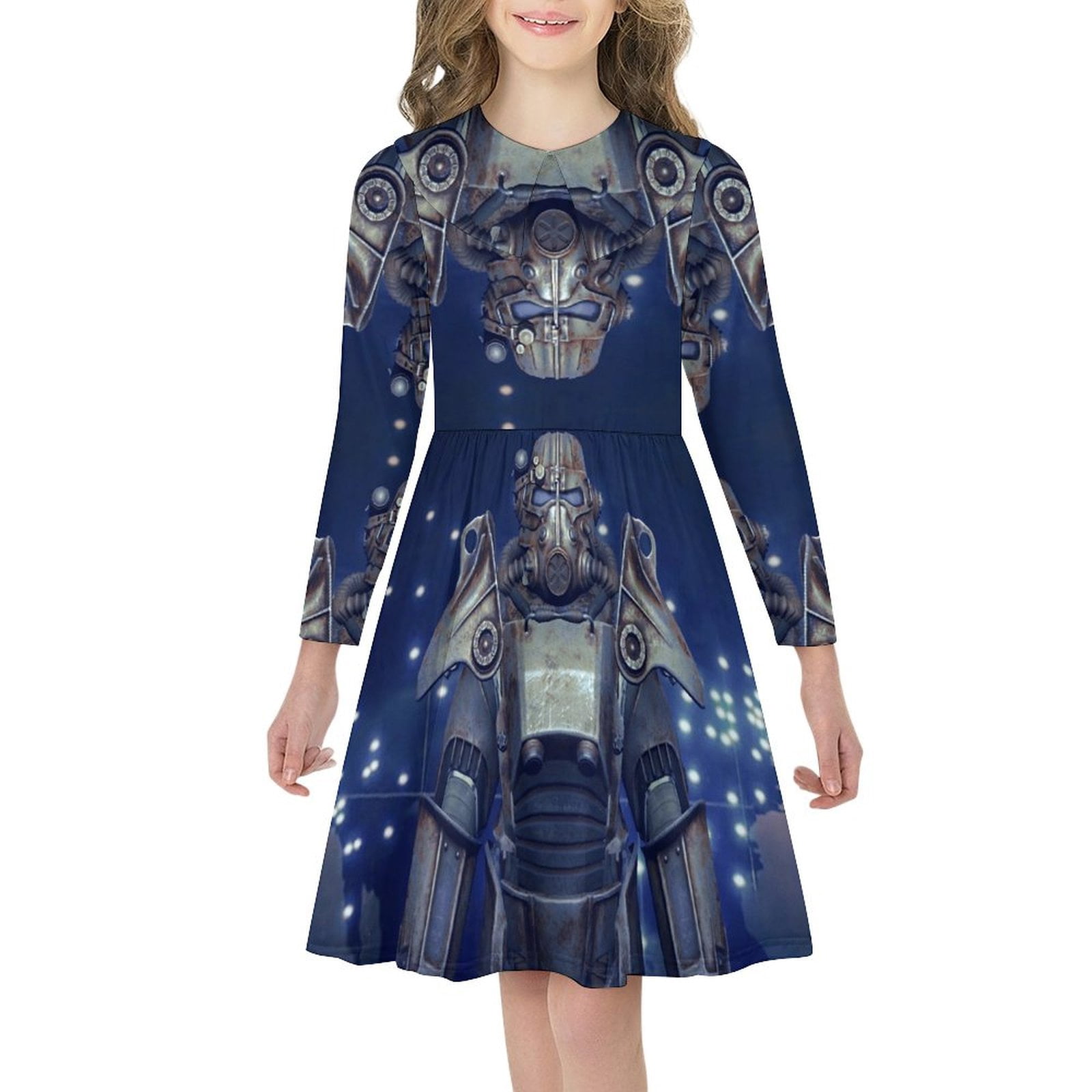 Fallout Girls Dress Printed Casual Party Long Sleeve Pleated Twirl ...