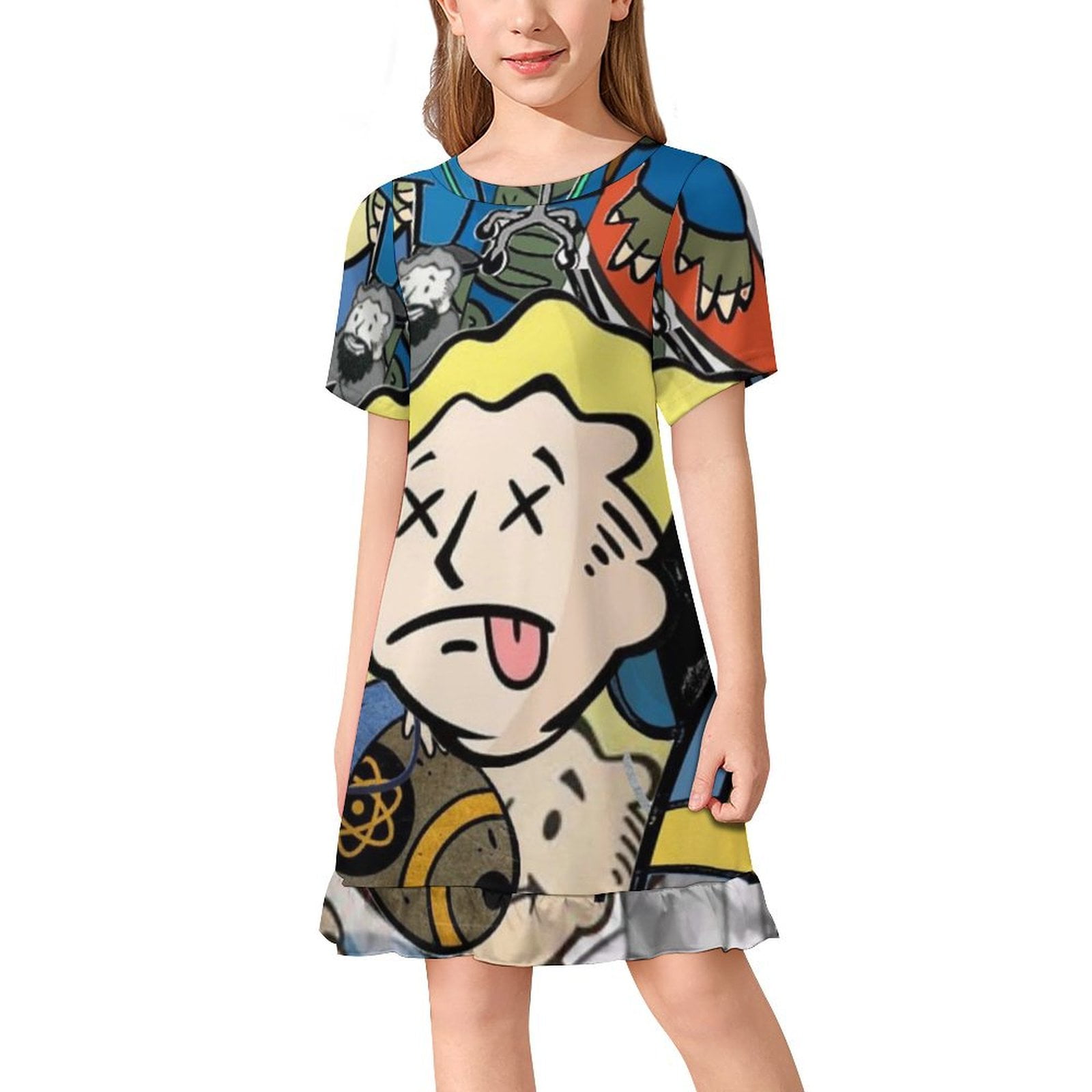 Fallout Girls Short Sleeve Dress Casual Playwear Dress Kids Crew Neck ...