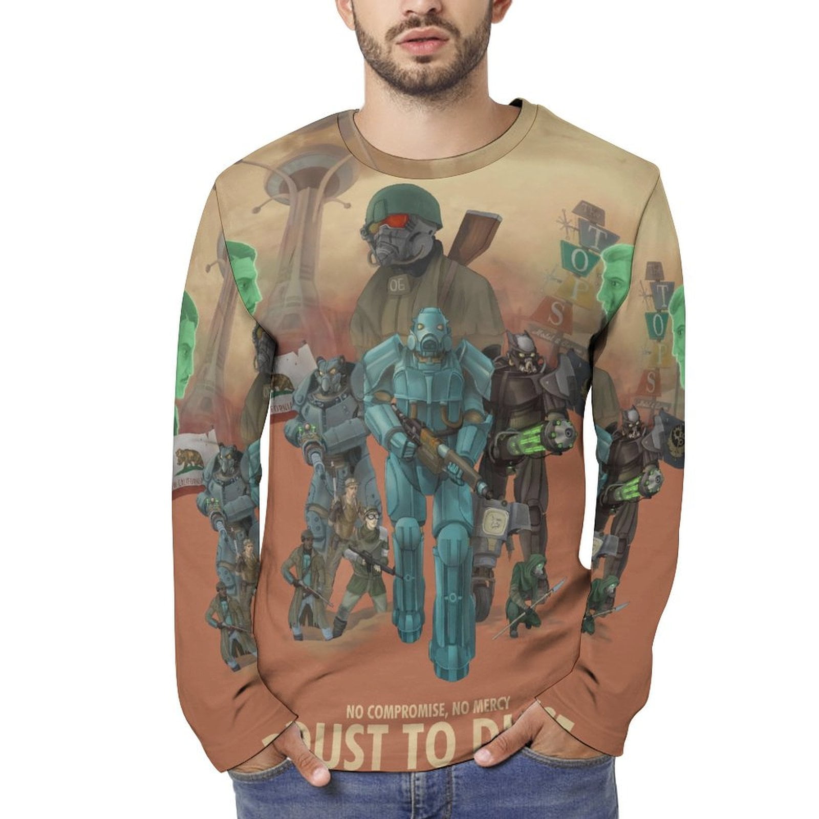 Fallout Long Sleeve Shirts for Men Trendy Streetwear Crew Neck Tops ...