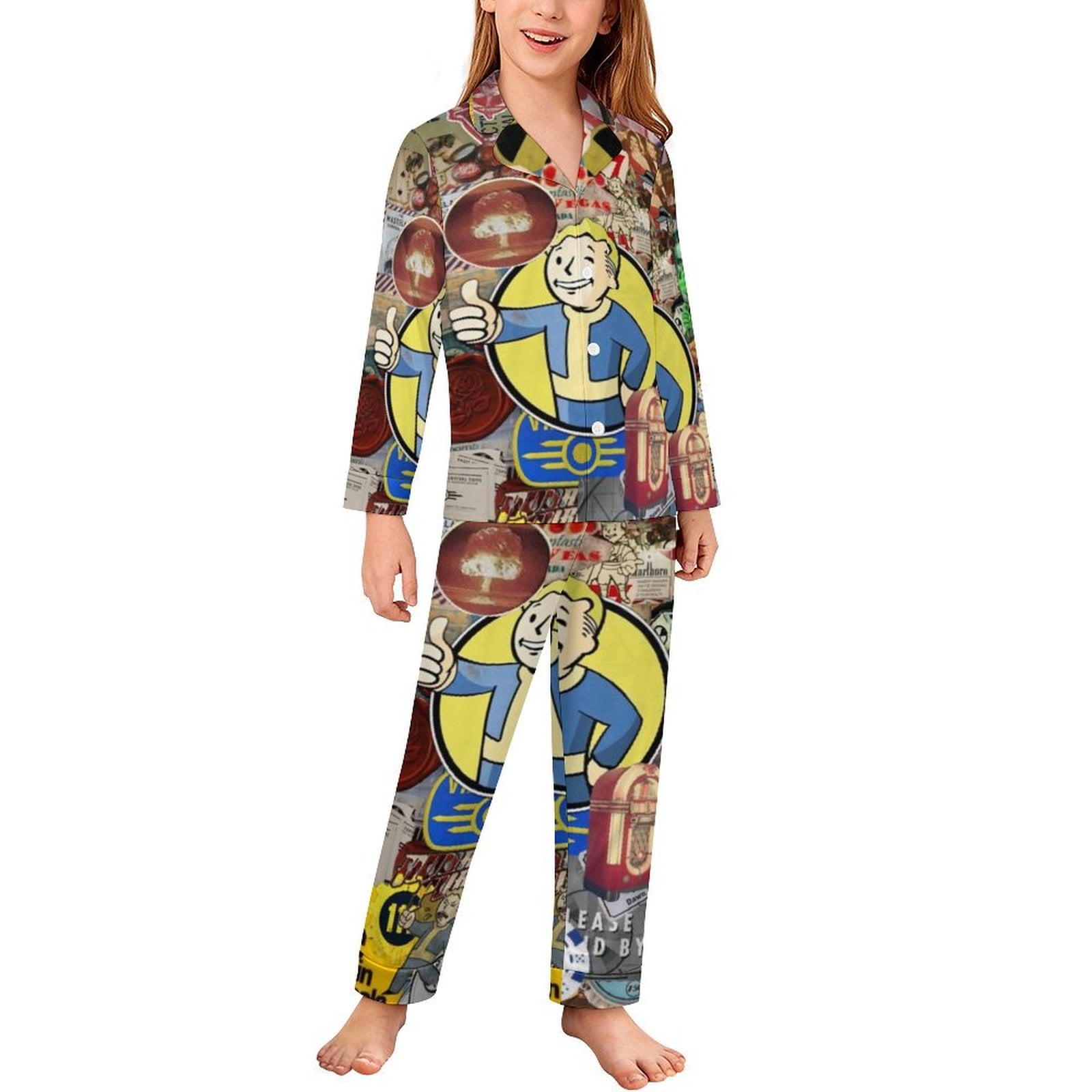 Fallout Pajamas Set Boys Girls Pjs Long Sleeve 2 Piece Sleepwear Button ...