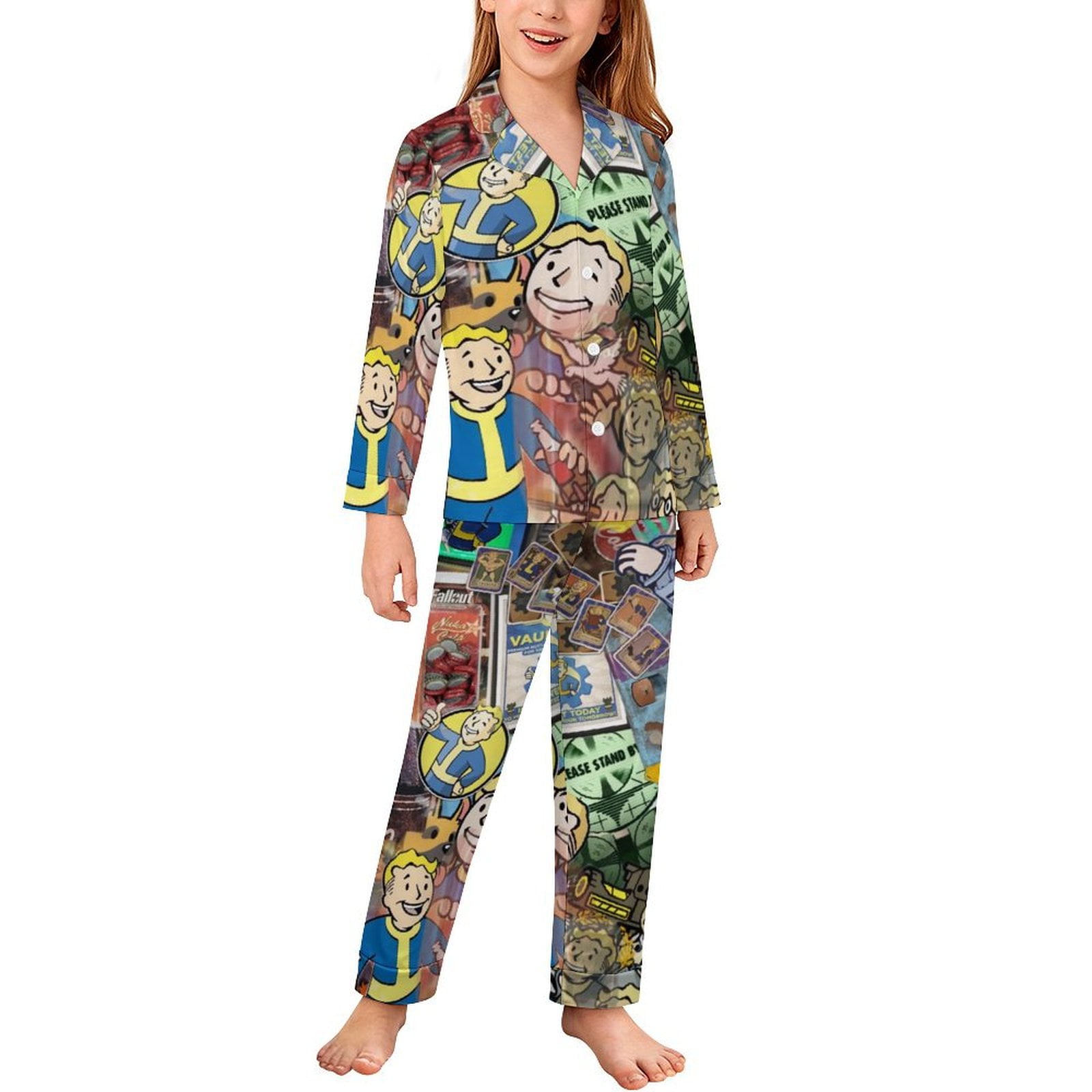 Fallout Pajamas Set Boys Girls Pjs Long Sleeve 2 Piece Sleepwear Button ...