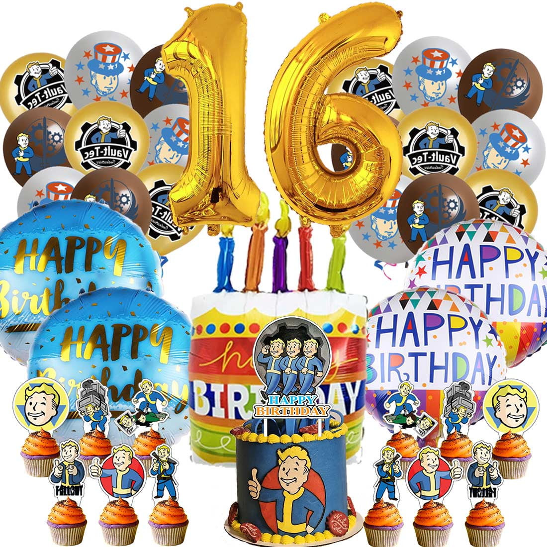 Fallout Party Supplies 16th Decor Kit Balloons Birthday Cake Topper ...