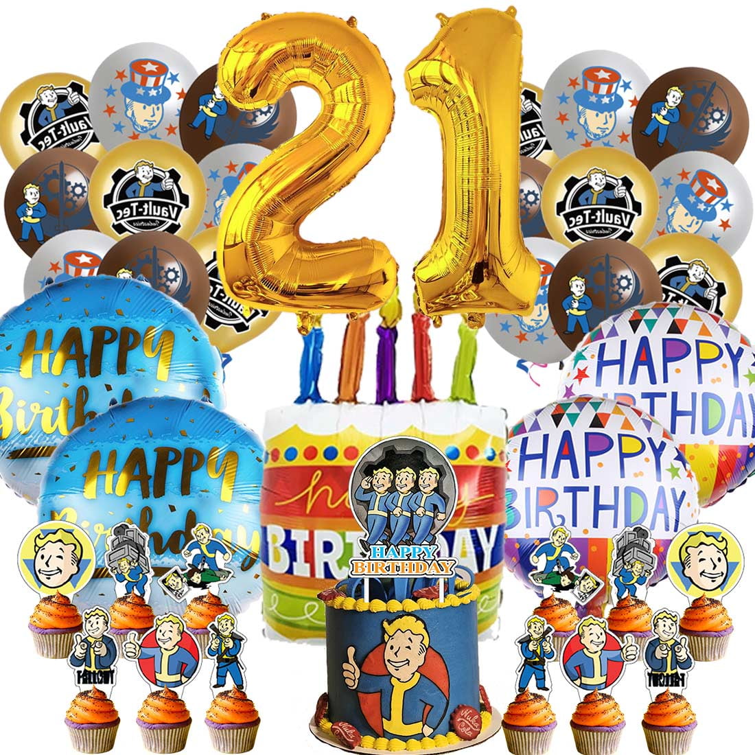 Fallout Party Supplies 21th Decor Kit Balloons Birthday Cake Topper ...