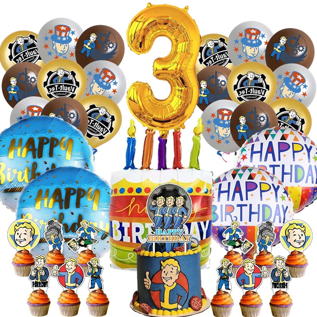 Fallout Party Supplies 3rd Decor Kit Balloons Birthday Cake Topper ...