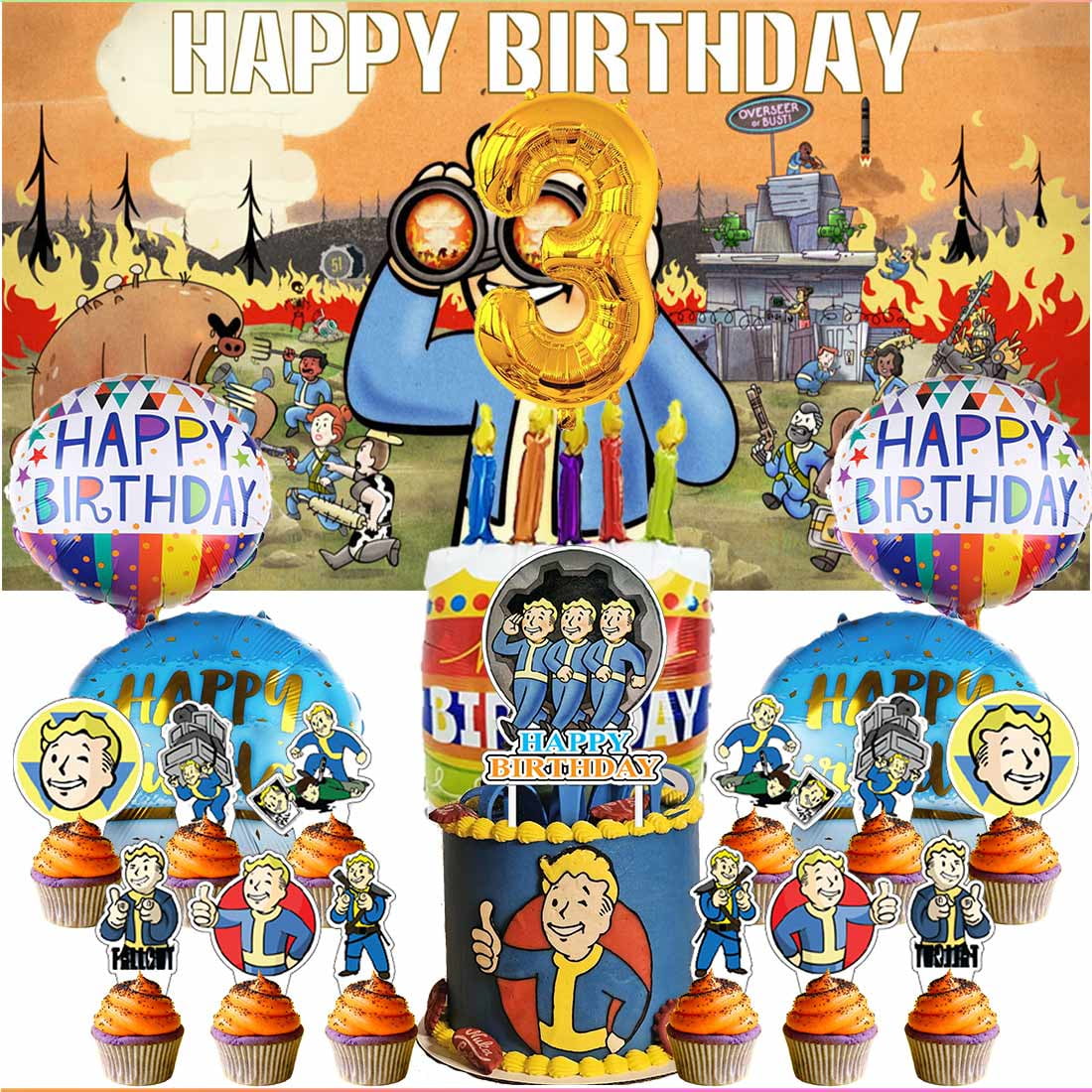 Fallout Party Supplies Decor 3rd Kit Balloons Birthday Cake Topper ...
