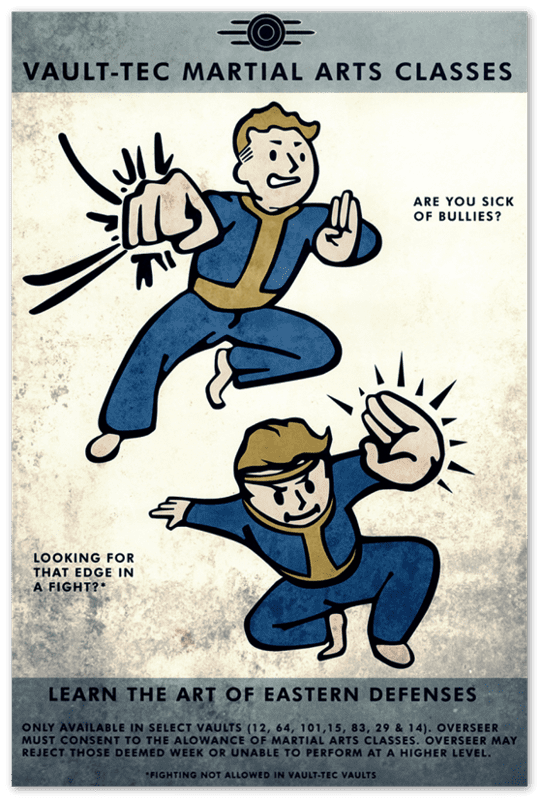 Fallout Poster Vault Boy -Vault Tech Martial Arts Video Game Poster ...
