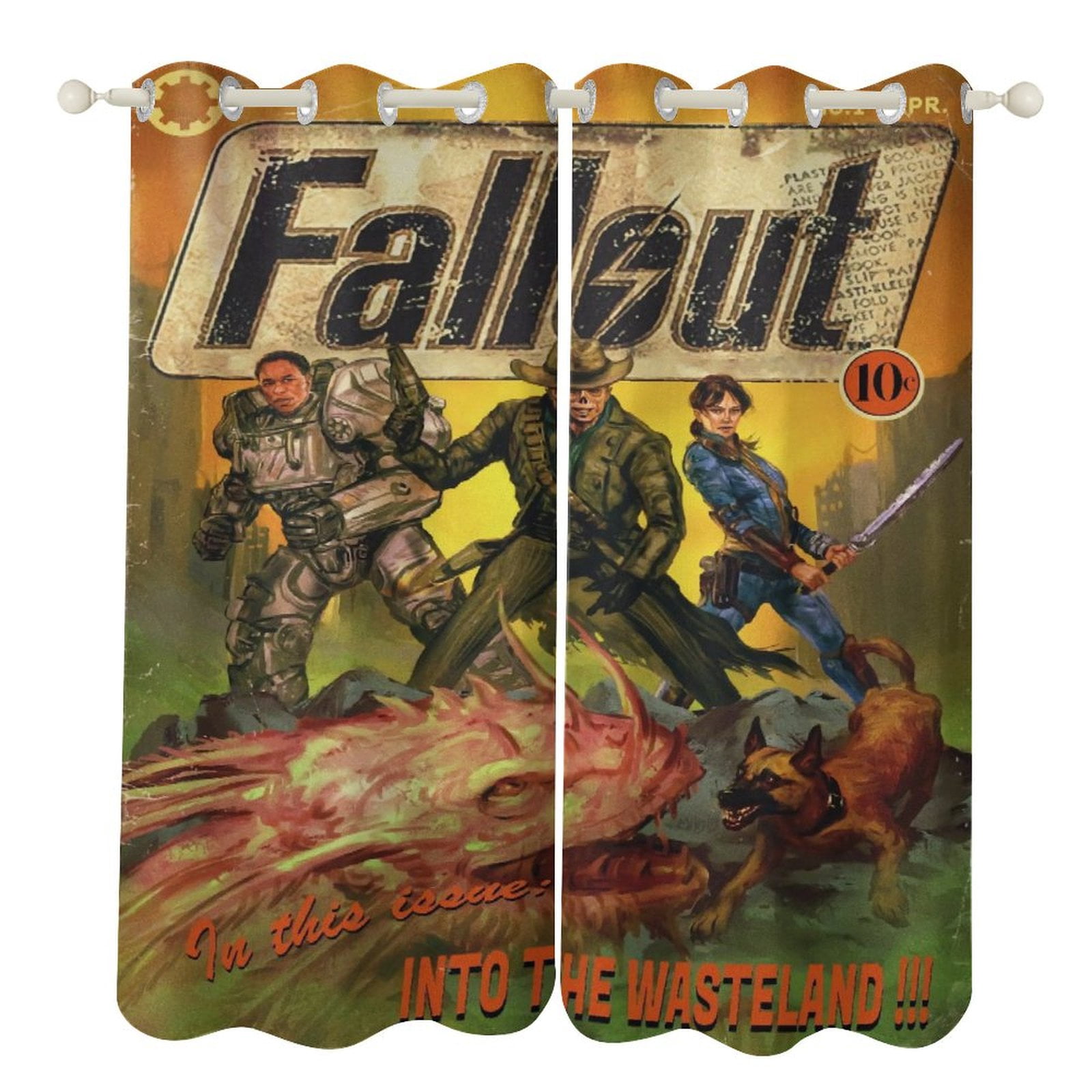 Fallout Printed Perforated Curtains Retro Style Room Darkening Window ...