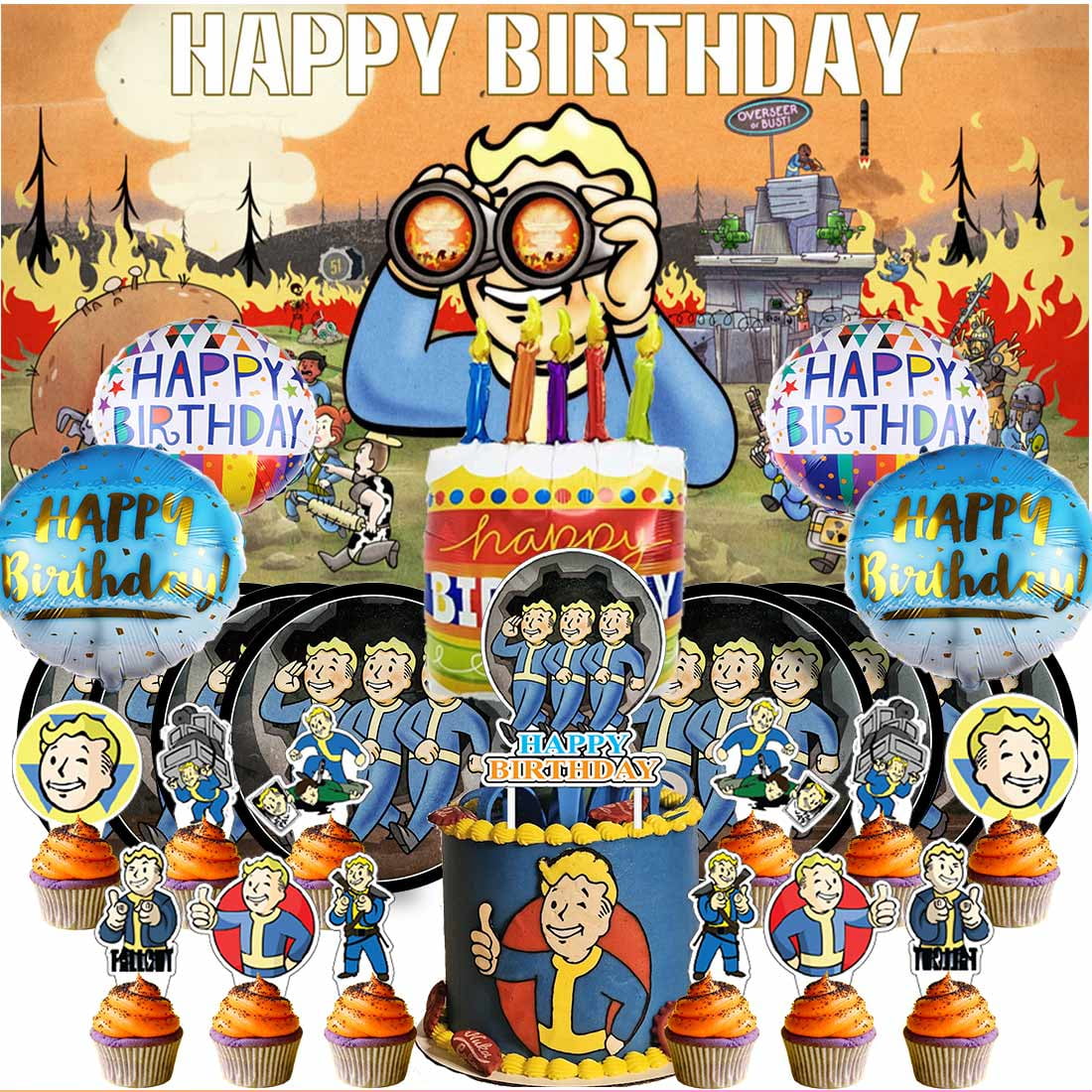 Fallout Supplies Plates Decoration Backdrop Banner Birthday Decor ...