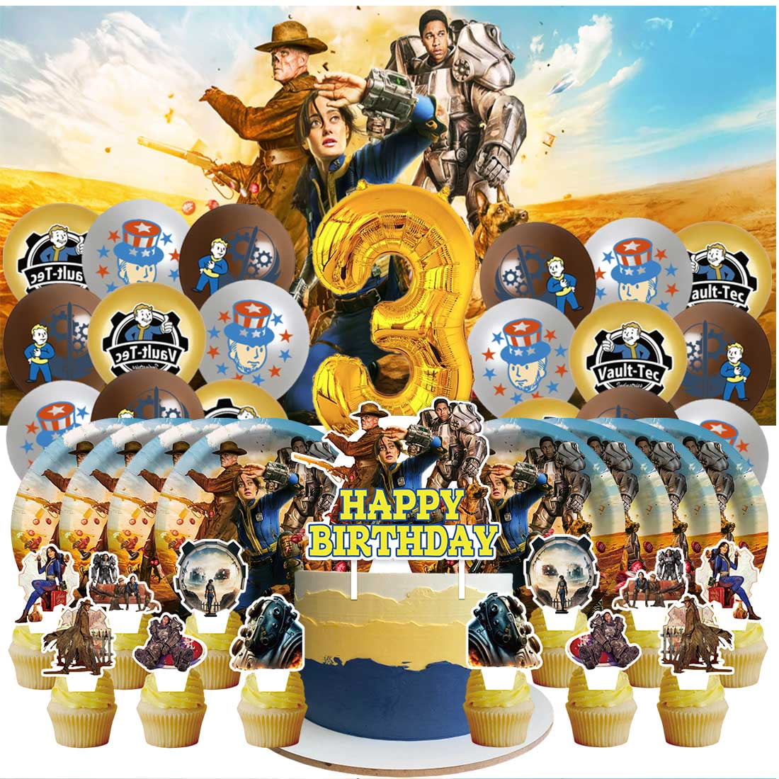 Fallout TV Balloons Party Supplies 3rd Decor Tableware Birthday Cake Topper Decorations Banner ...
